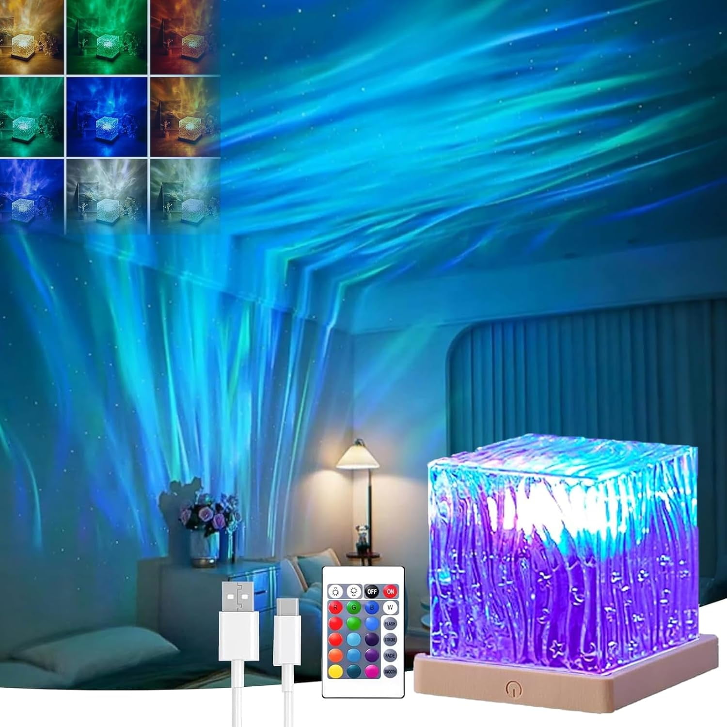 Dynamic Rotating Water Ripple Projector Night Light,Aurora Night Light ...