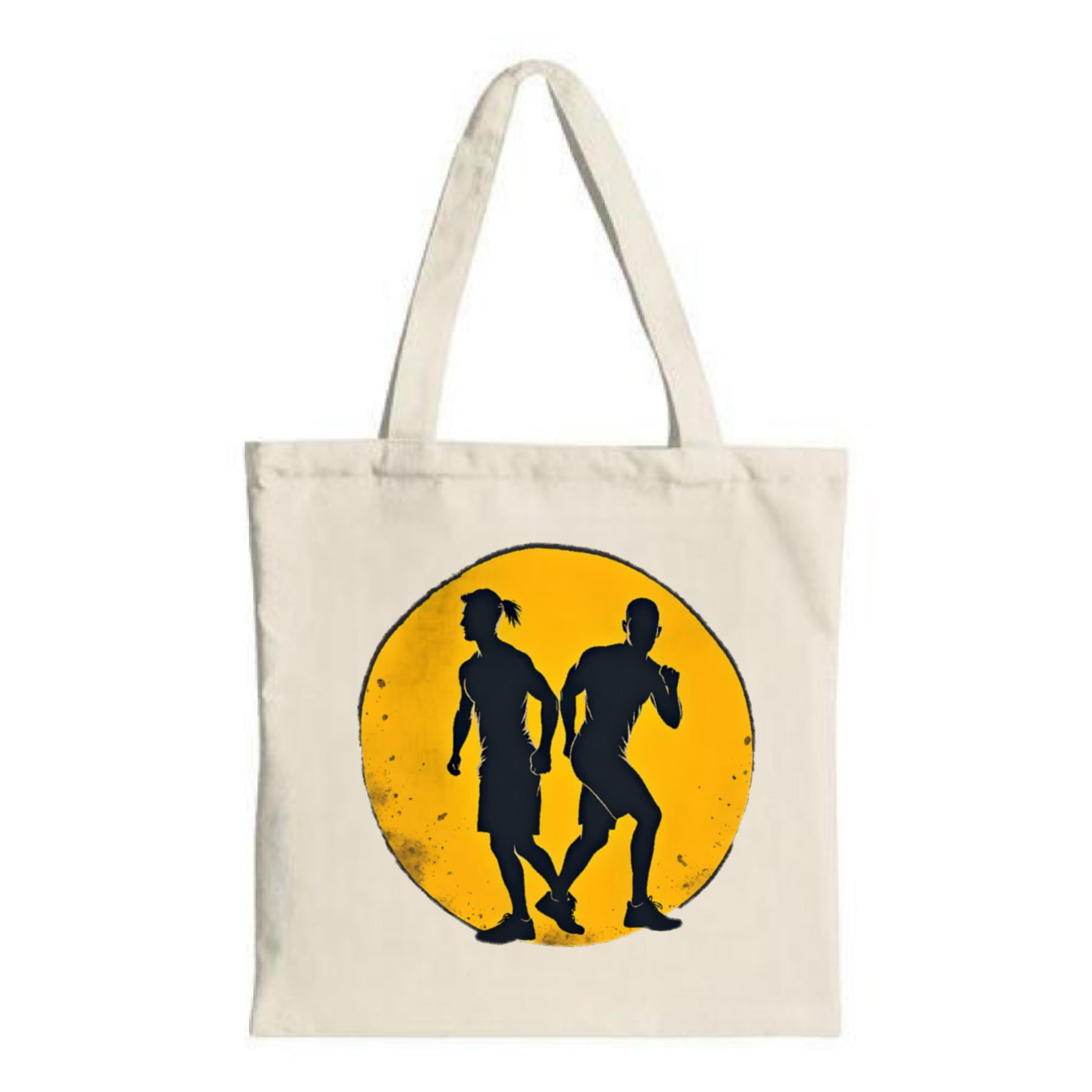 Dynamic Silhouette Running Tote Bag - Yellow Circular Background ...