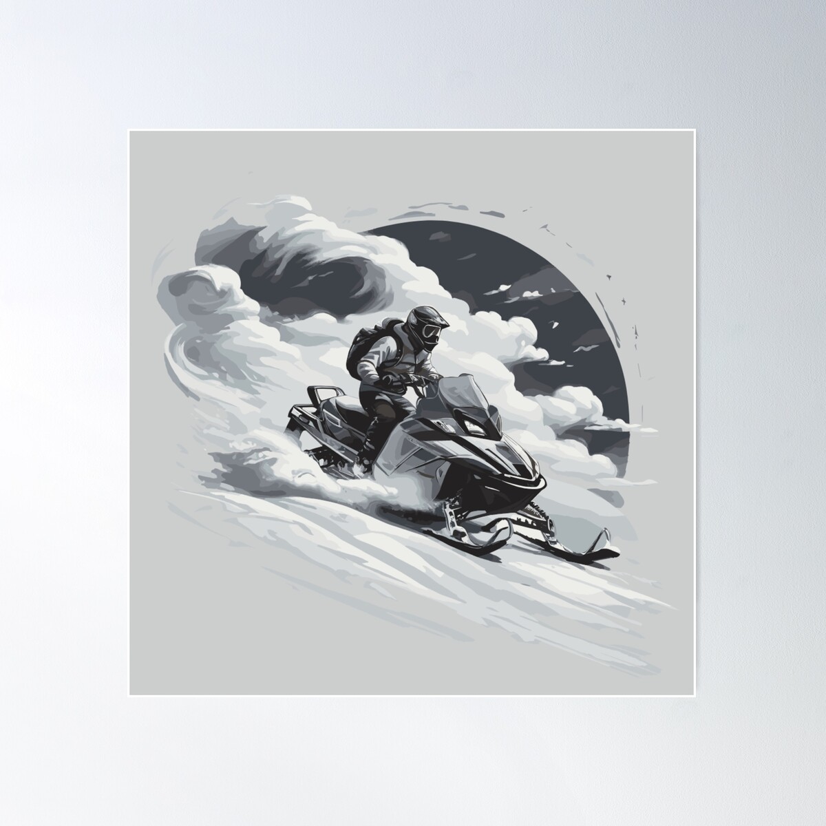 Dynamic Snowmobiler Snowmobiling In Snow Powder Cloud - Winter Sports ...