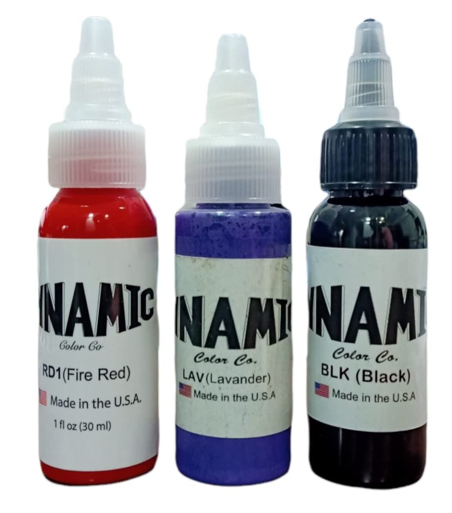 Dynamic Tattoo Ink Set -3 ( Fire Red, Lavander, Black ) (1oz) - Walmart.com