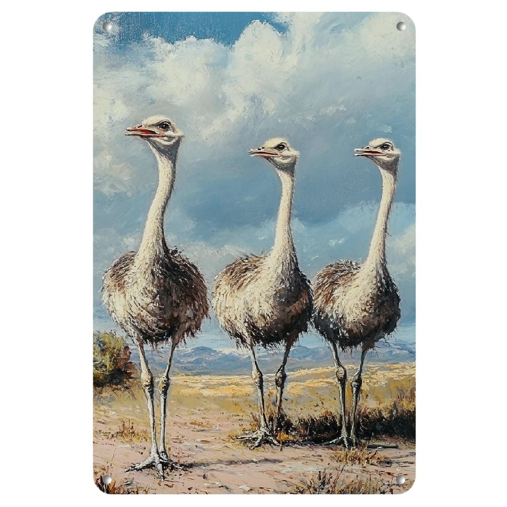 Dynamic Vintage Ostrich Trio Iron Sign (12"x8") - Rustic Metal Wall ...