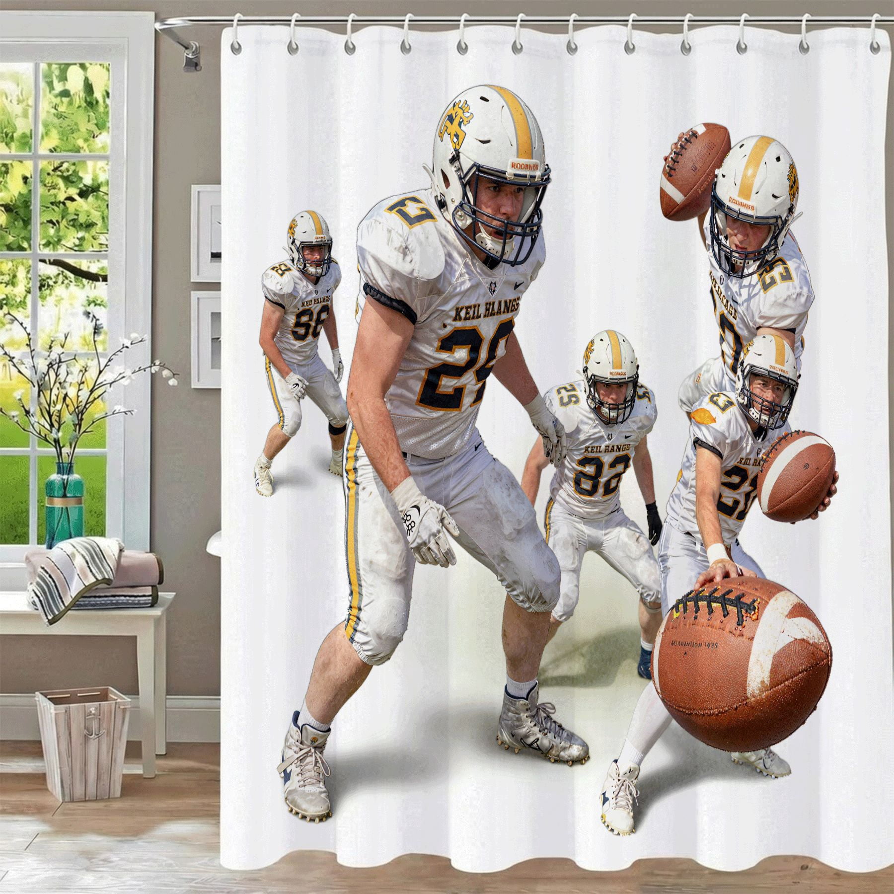 Dynamic Waterproof Fabric Shower Curtain featuring Football Players in ...