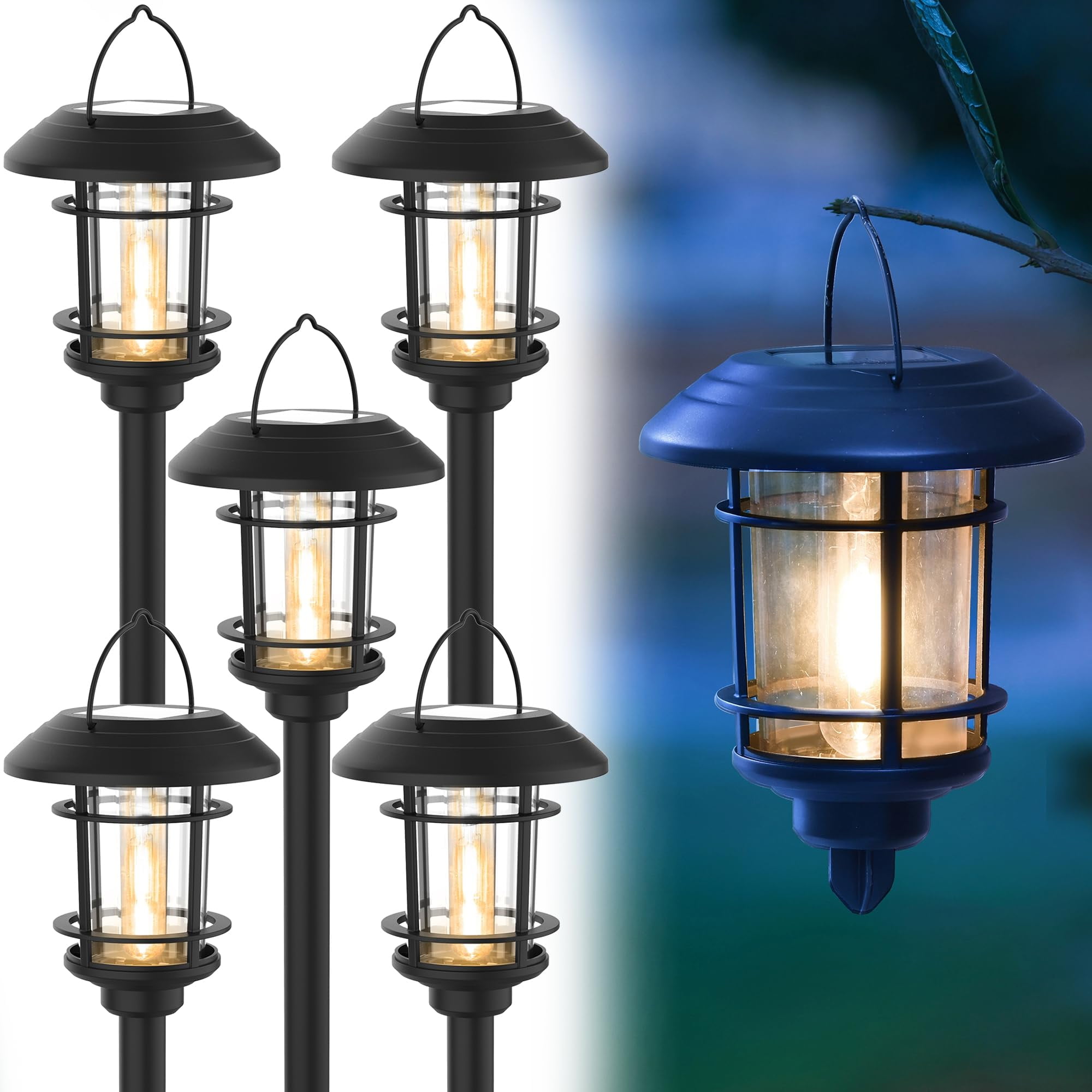 Dynaming 6 Pack Dual Use Solar Path Lights Hanging Lantern Solar Garden ...