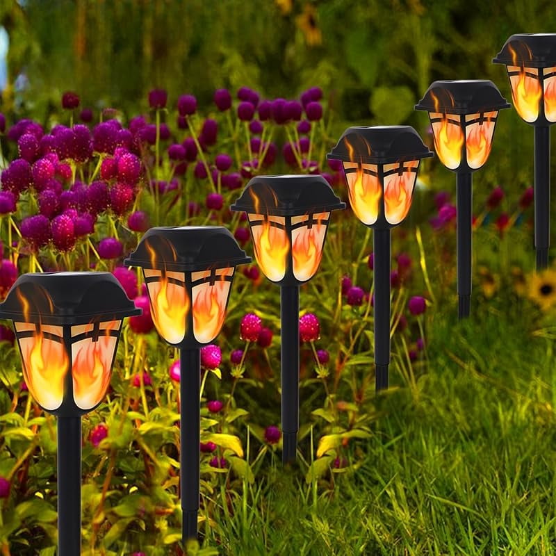 Dynaming Solar Flame Torch Lights Outdoor, 9 Pack Flickering Flame ...
