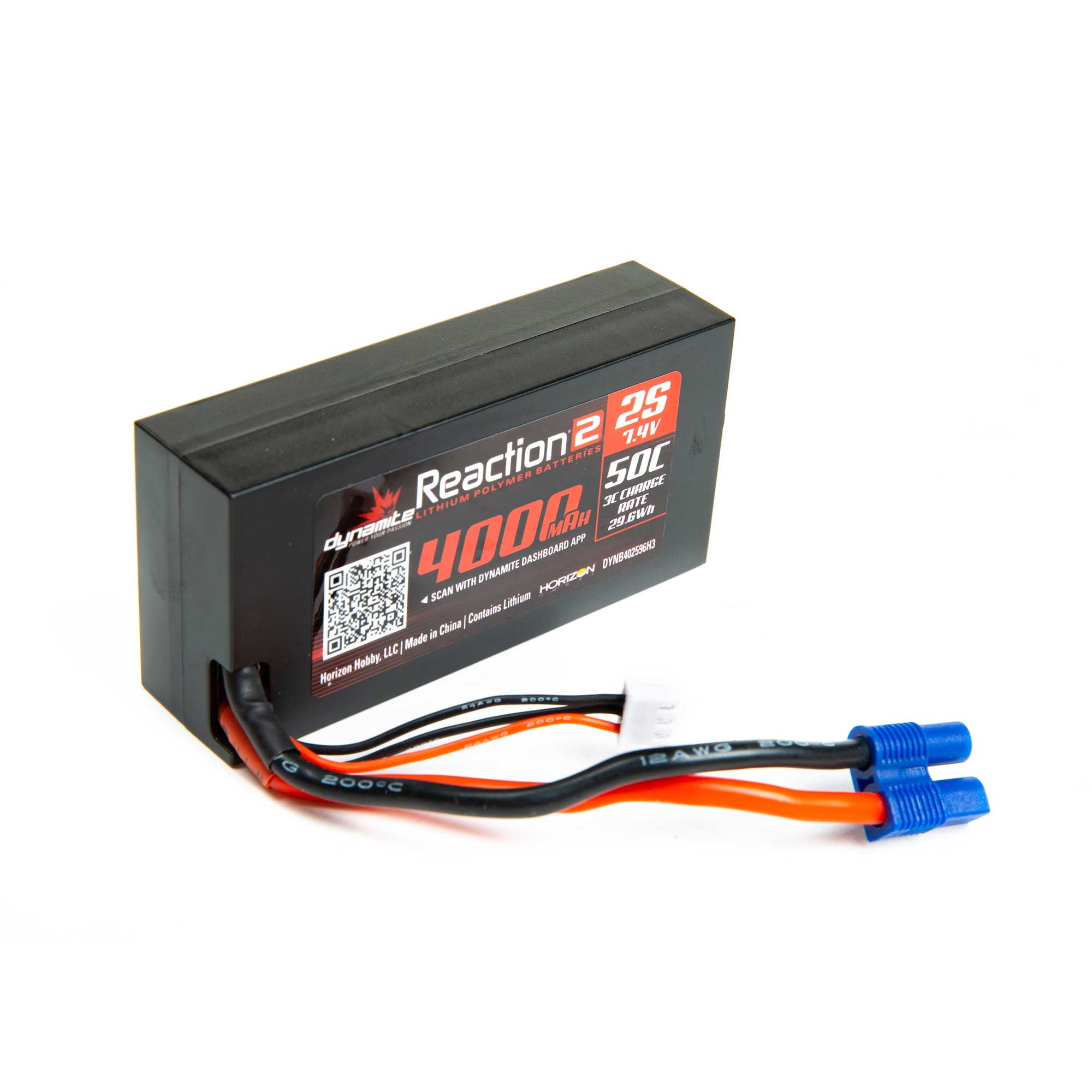 Dynamite 7.4V 4000mAh 2S 50C Reaction 2.0 Hardcase LiPo Battery EC3 ...