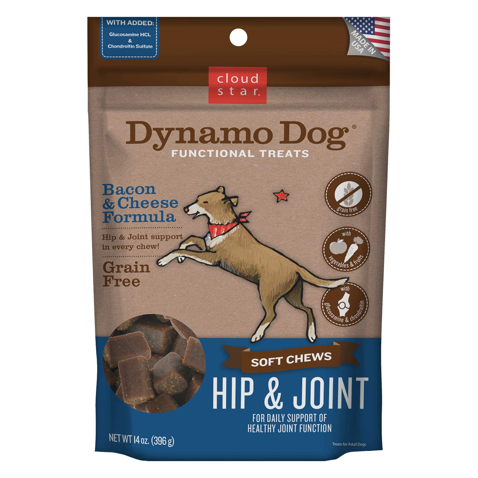 Dynamo Dog Soft Chews Hip & Joint Grain Free Dog Treats, Bacon & Cheese ...