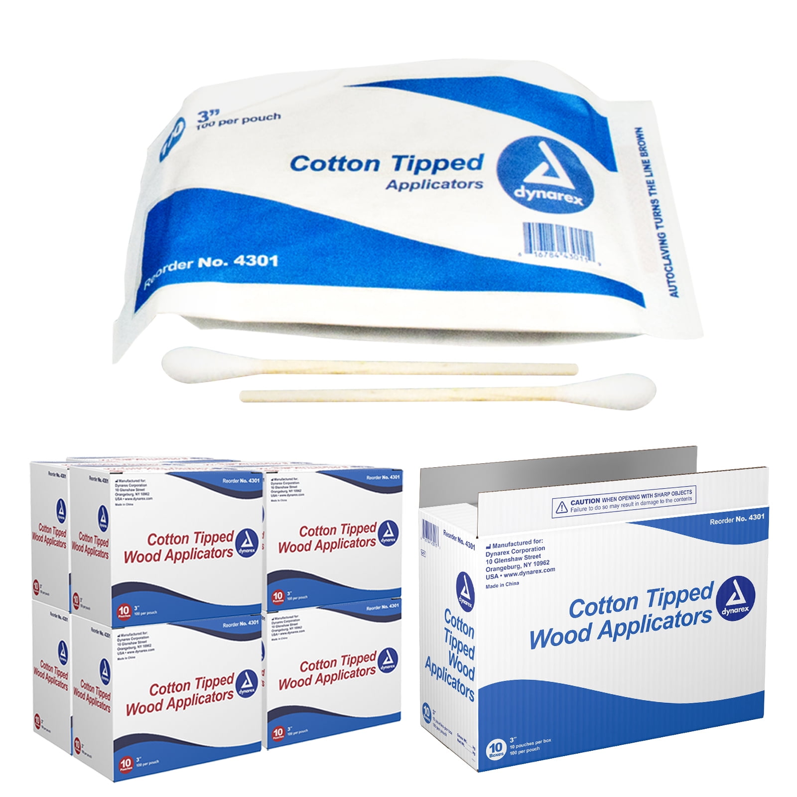 Dynarex 3-Inch Non-Sterile Cotton Tipped Applicators - Single-Use ...