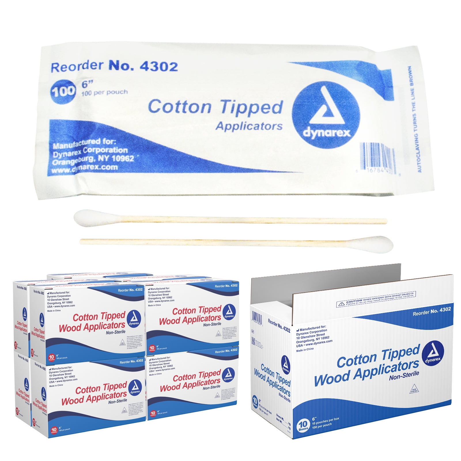 Dynarex 6-Inch Non-Sterile Cotton Tipped Applicators - Single-Use ...