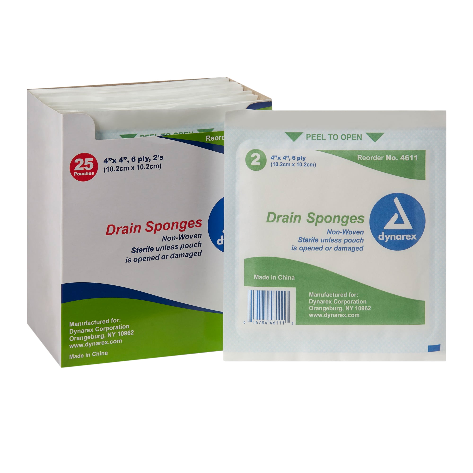 Dynarex 6-Ply Drain Sponge Sterile 4 x 4" 300 Pack(s), 2 per Pack ...