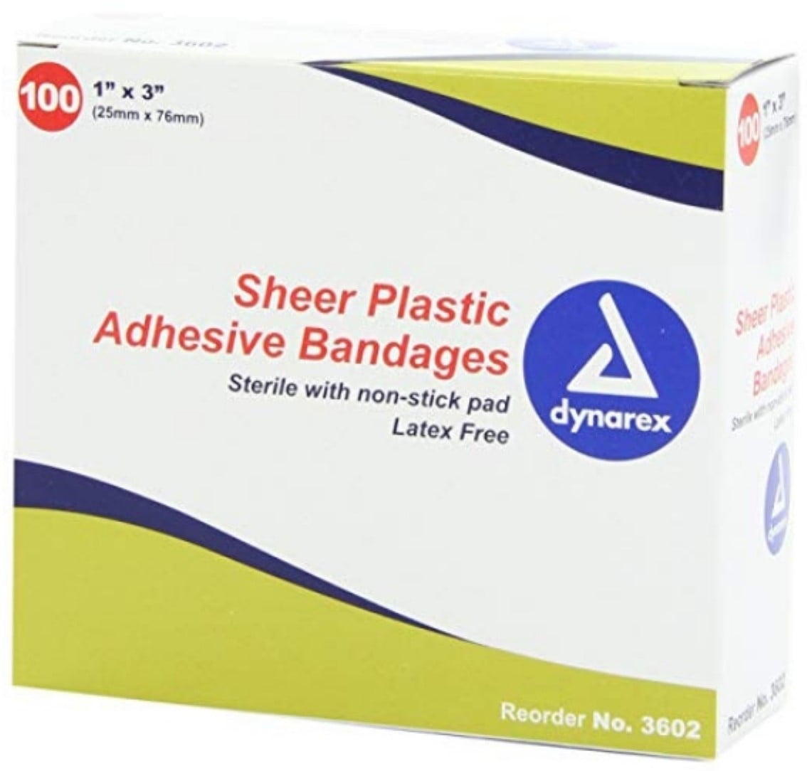 Dynarex Adhesive Strip 1 X 3" Plastic Rectangle Sheer Sterile, 100 ea ...