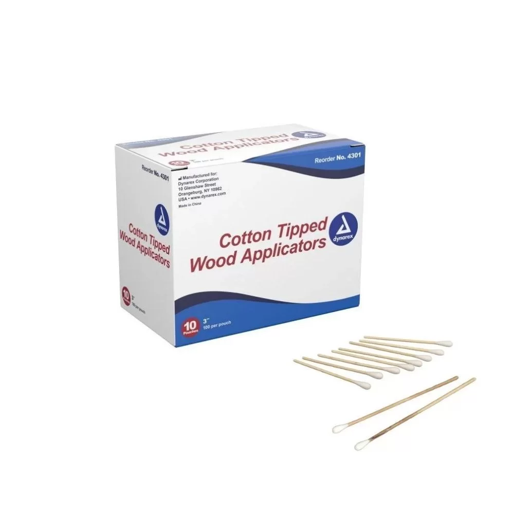 Dynarex Cotton Tipped Applicators, 3" Non-Sterile Wood Applicator with ...