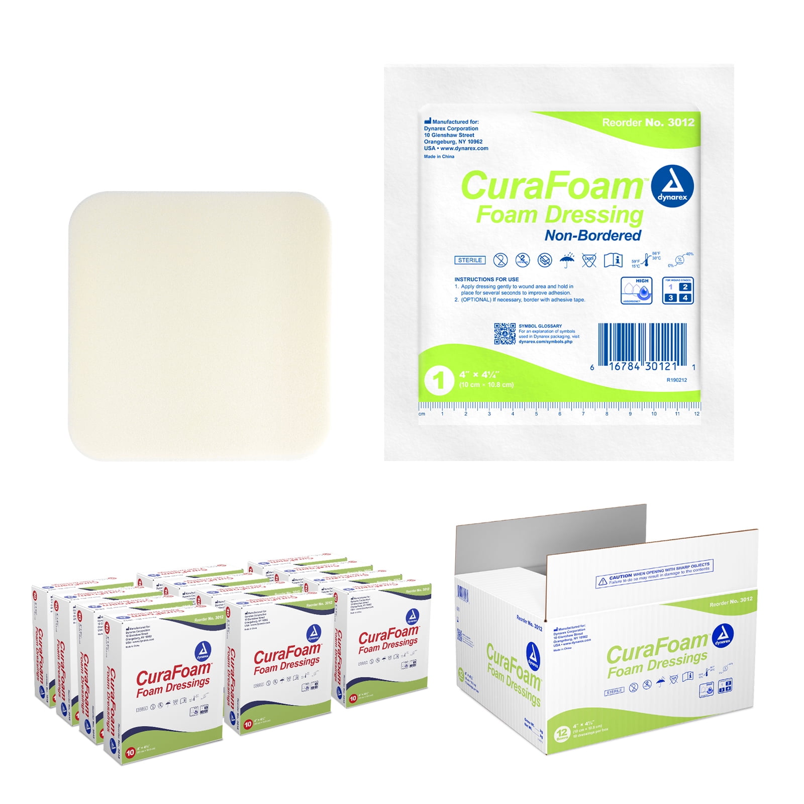 Dynarex CuraFoam Foam Dressings, Non-Bordered, Sterile, Provides ...