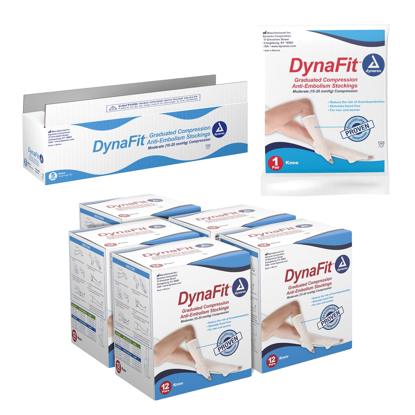 Dynarex DynaFit Compression Stockings Knee High, 15–20 mmHg, Help ...