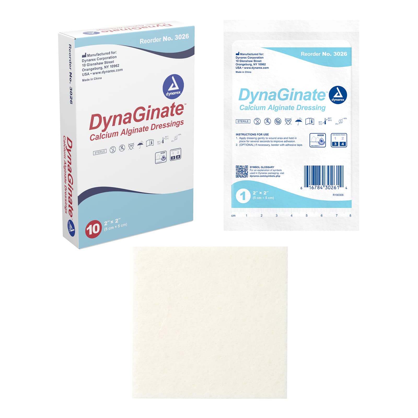 Dynarex DynaGinate Calcium Alginate STF9 Wound Dressing - Sterile, Non ...