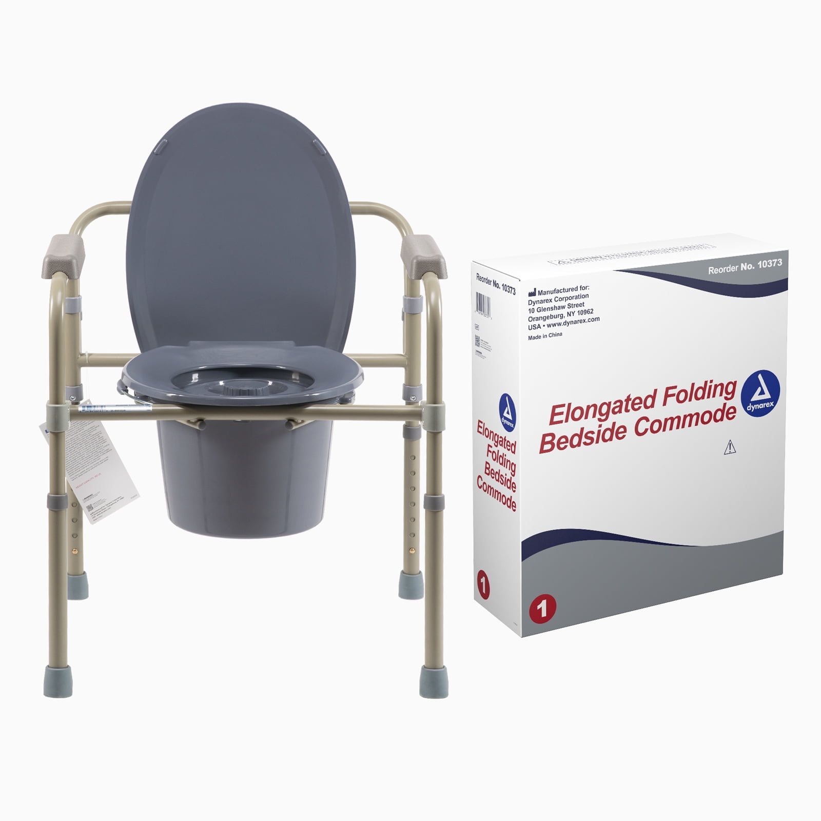 Dynarex Elongated Folding Bedside Commode—3-in-1 Portable Toilet, 350 ...