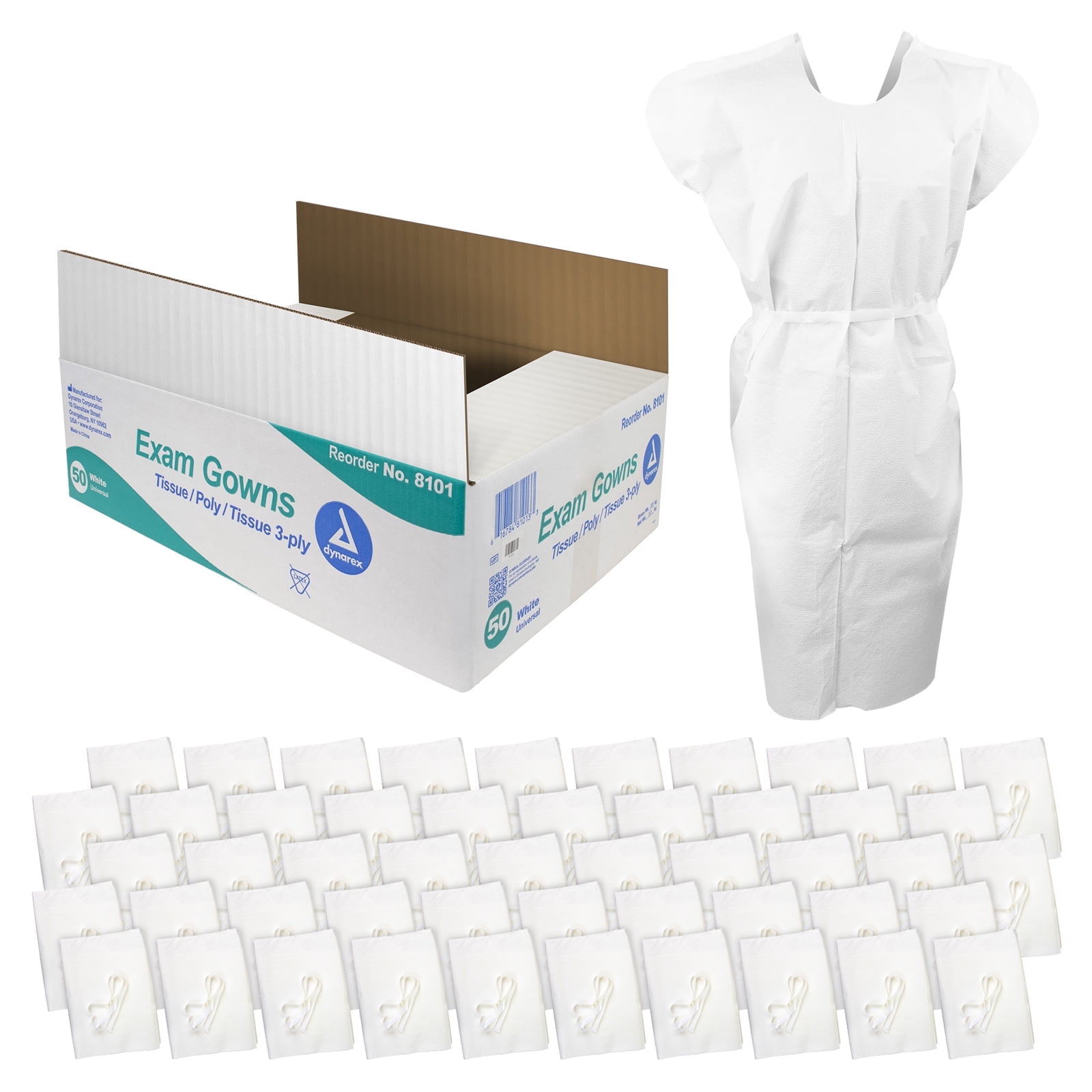 Dynarex Exam Gowns - 3-Ply Poly Tissue, Universal Size, Two Plastic ...