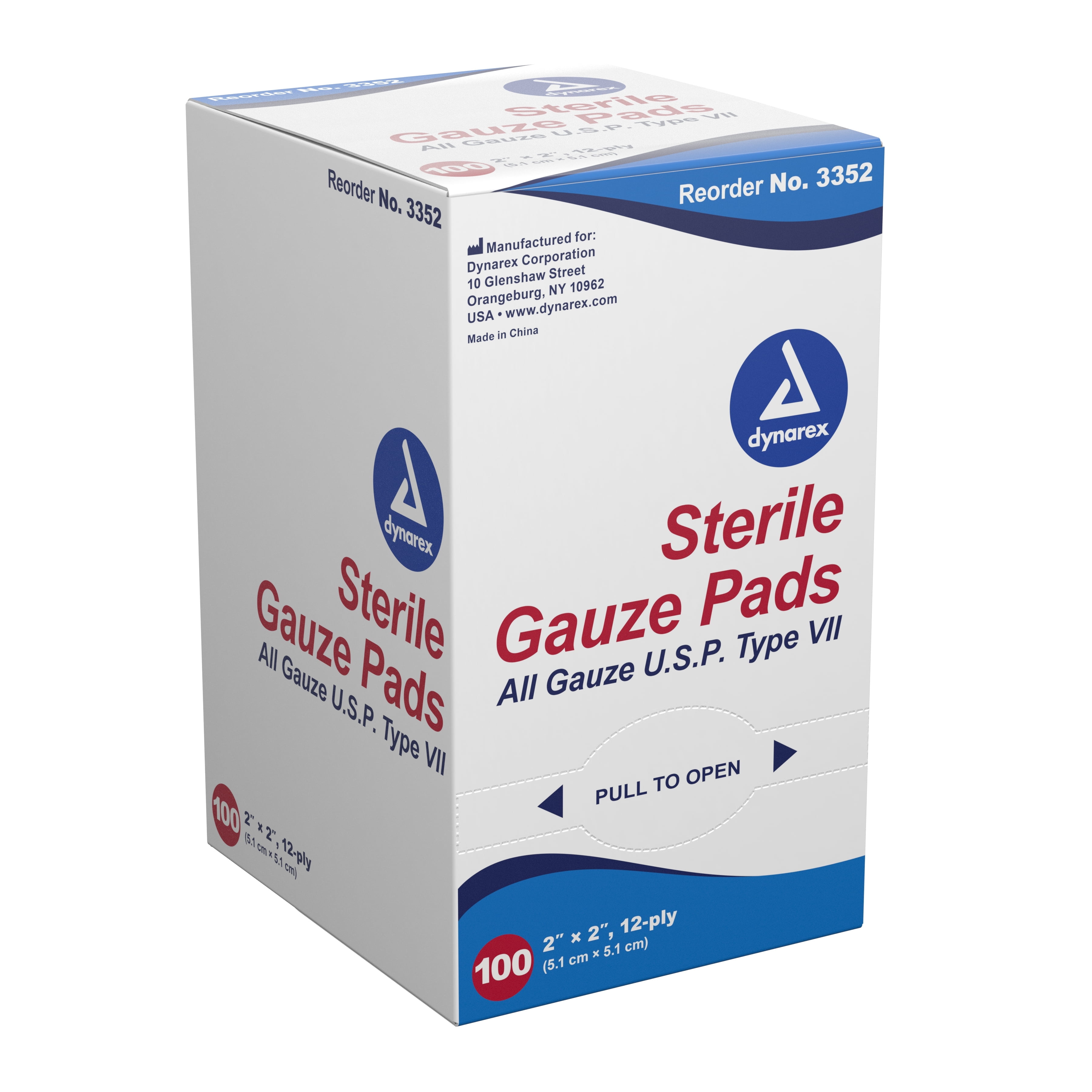 Dynarex Gauze Sponge 12-Ply 2 X Inch Square Sterile, 3352 - BOX OF 100 ...
