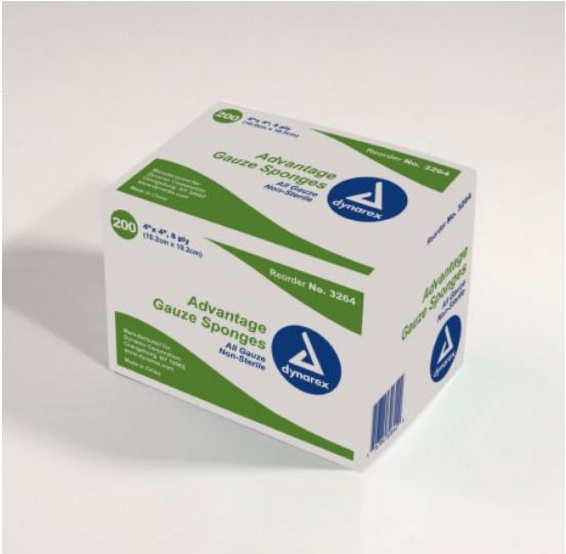 Dynarex Gauze Sponge Gauze 8-Ply 4 X 4 Inch Square , 3264 - Pack of 200 ...