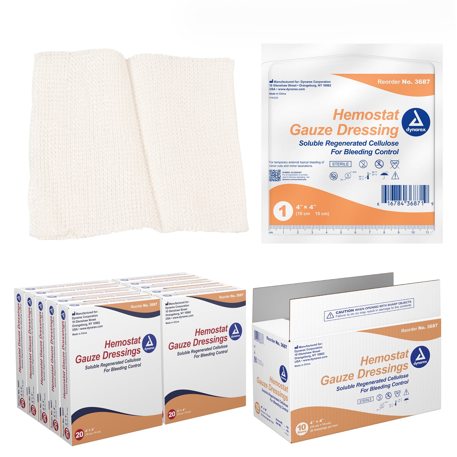 Dynarex Hemostat Gauze Dressings, Soluble Regenerated Cellulose ...
