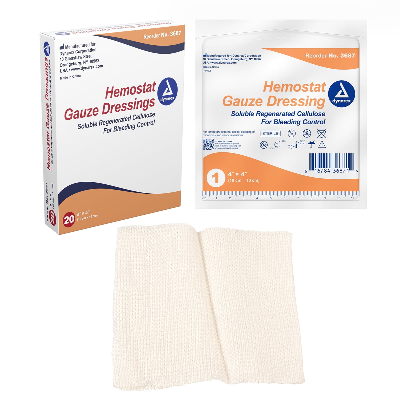 Dynarex Hemostat Gauze Dressings - Soluble Regenerated Cellulose ...