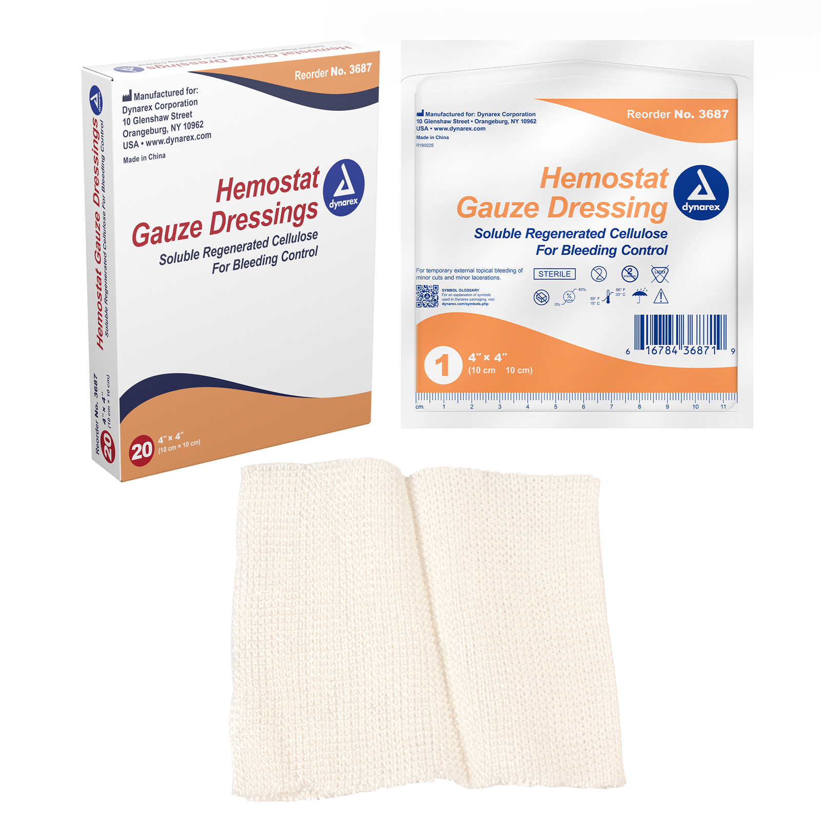 Dynarex Hemostat Gauze Dressings Soluble Regenerated Cellulose