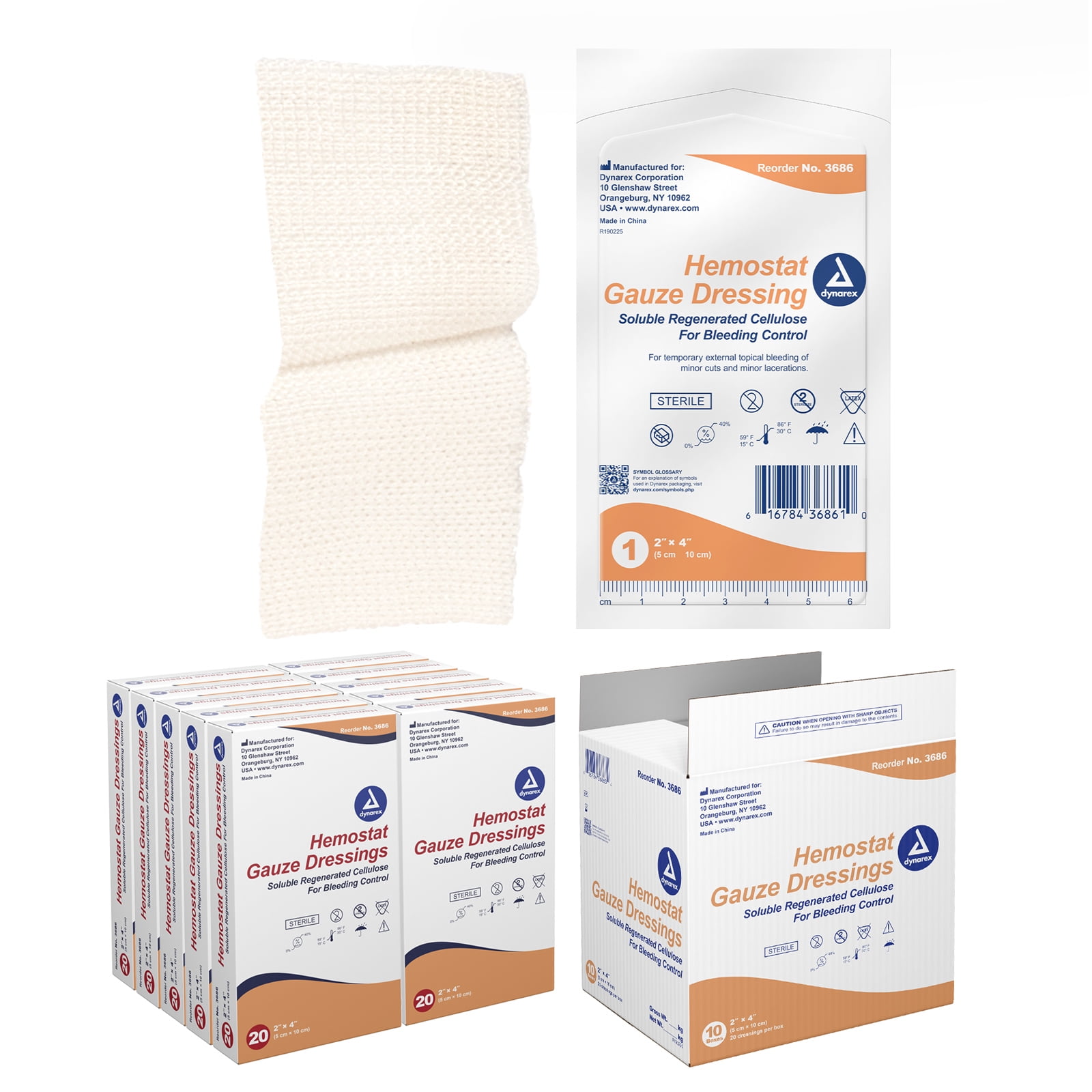 Dynarex Hemostat Gauze Dressings, Soluble Regenerated Cellulose ...