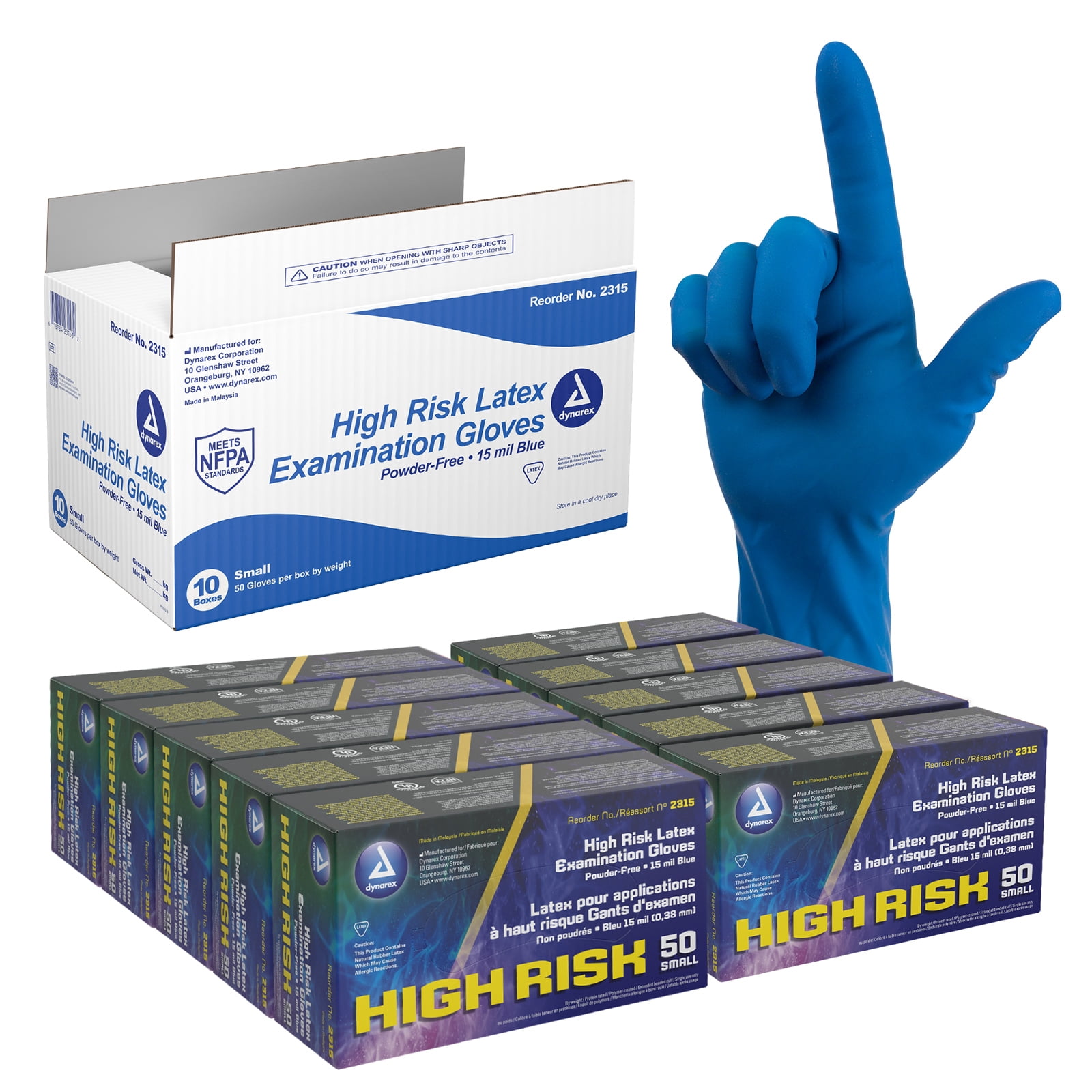 Dynarex High Risk Latex Exam Gloves, 15 mm Thickness, For Emergencies ...
