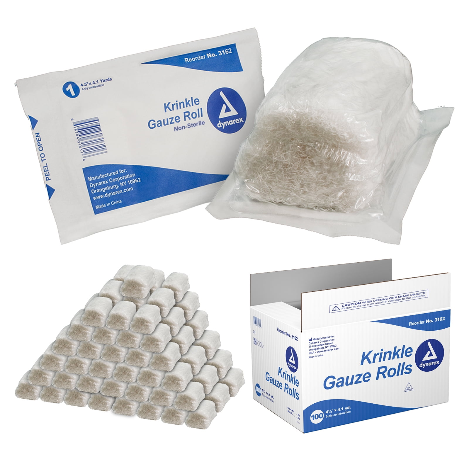 Dynarex Krinkle Non Sterile Gauze Rolls - Ultra-Absorbent Rolled ...