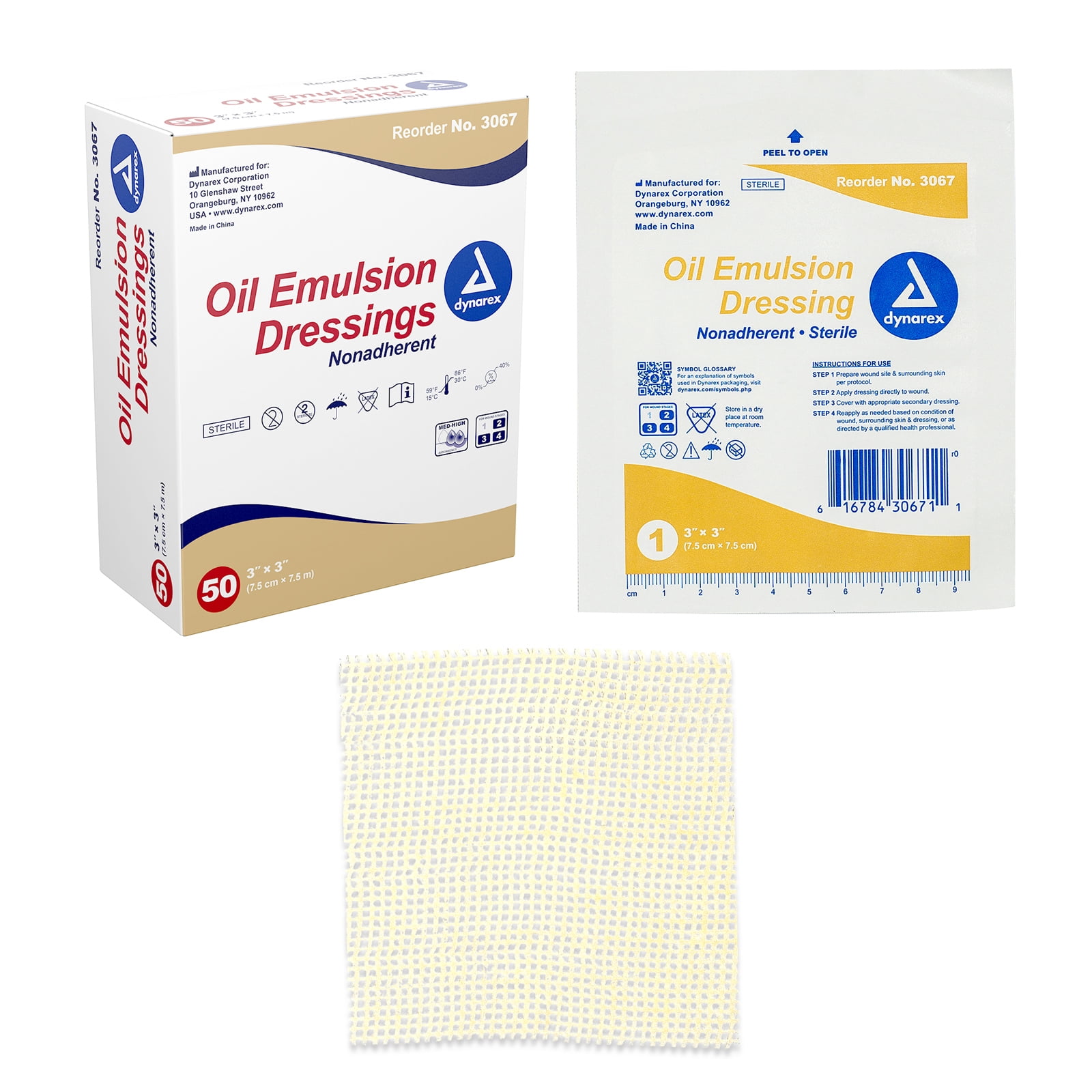Dynarex Oil Emulsion Dressings, Wound Care, Absorbent, 3” x 3” Sterile ...