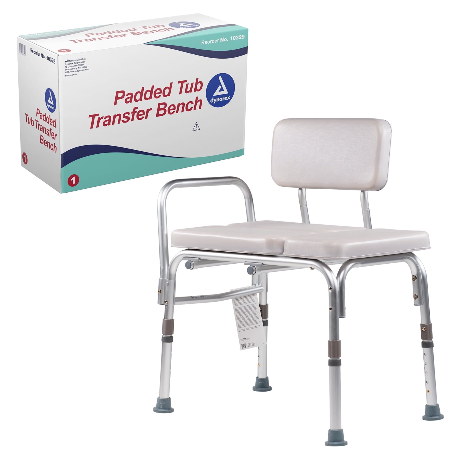 Dynarex Padded Bathtub Transfer Bench, 400 lb. Weight Capacity, Grey, 1 ...