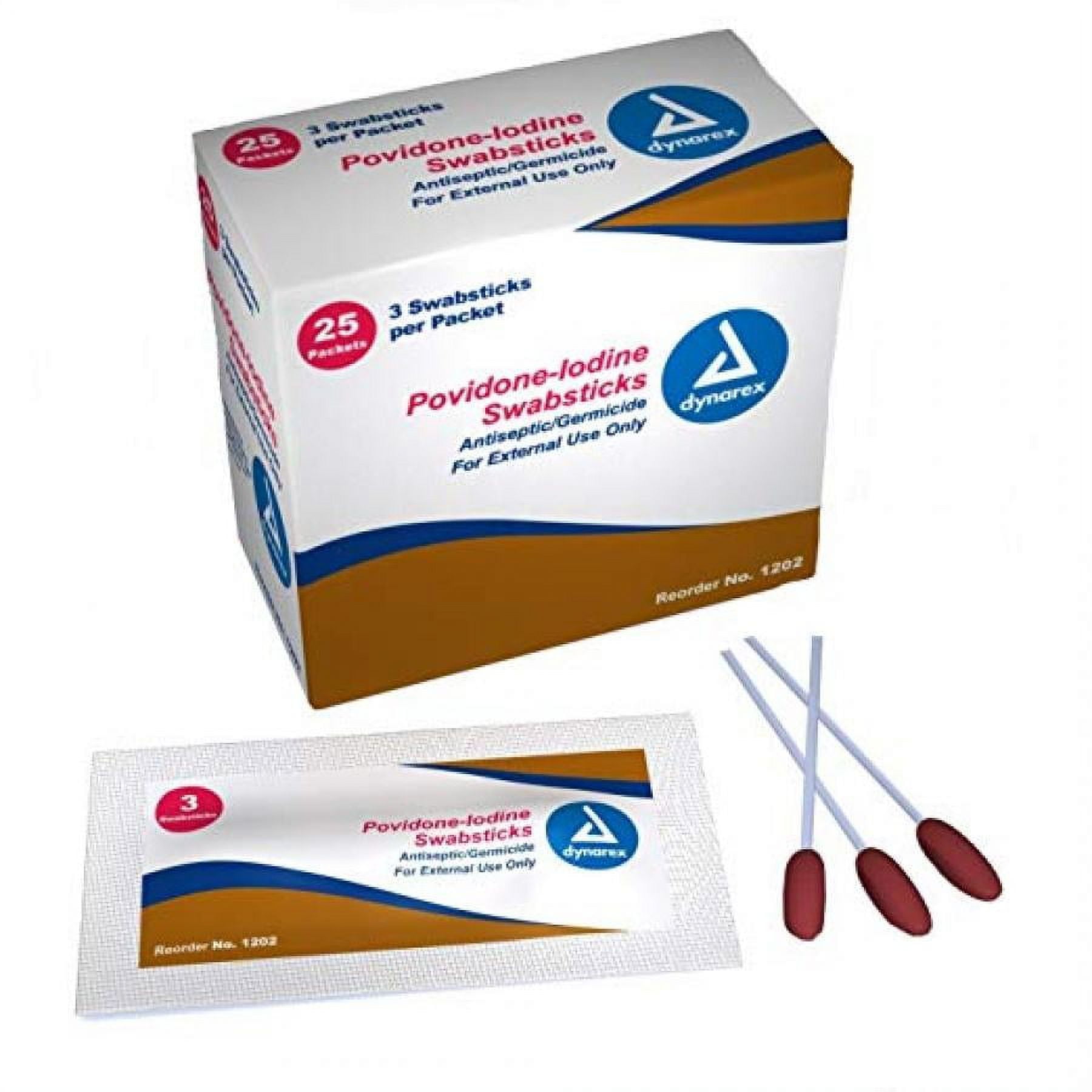 Dynarex Antiseptic Betadine Swab Sticks, 10% Povidone Iodine Solution ...