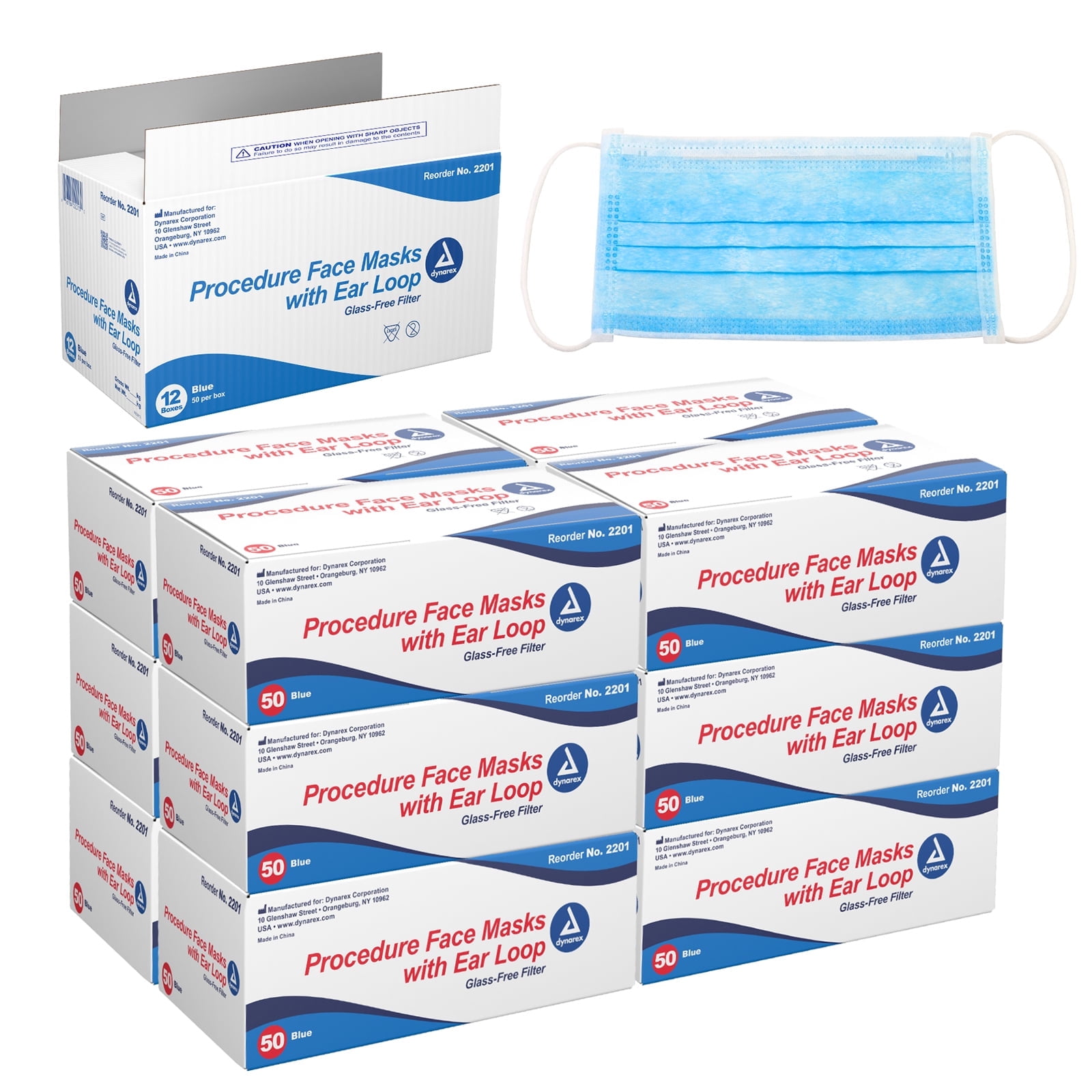Dynarex Procedure Masks - Triple-Pleated, Blue, No-Glass Filter, Ear ...