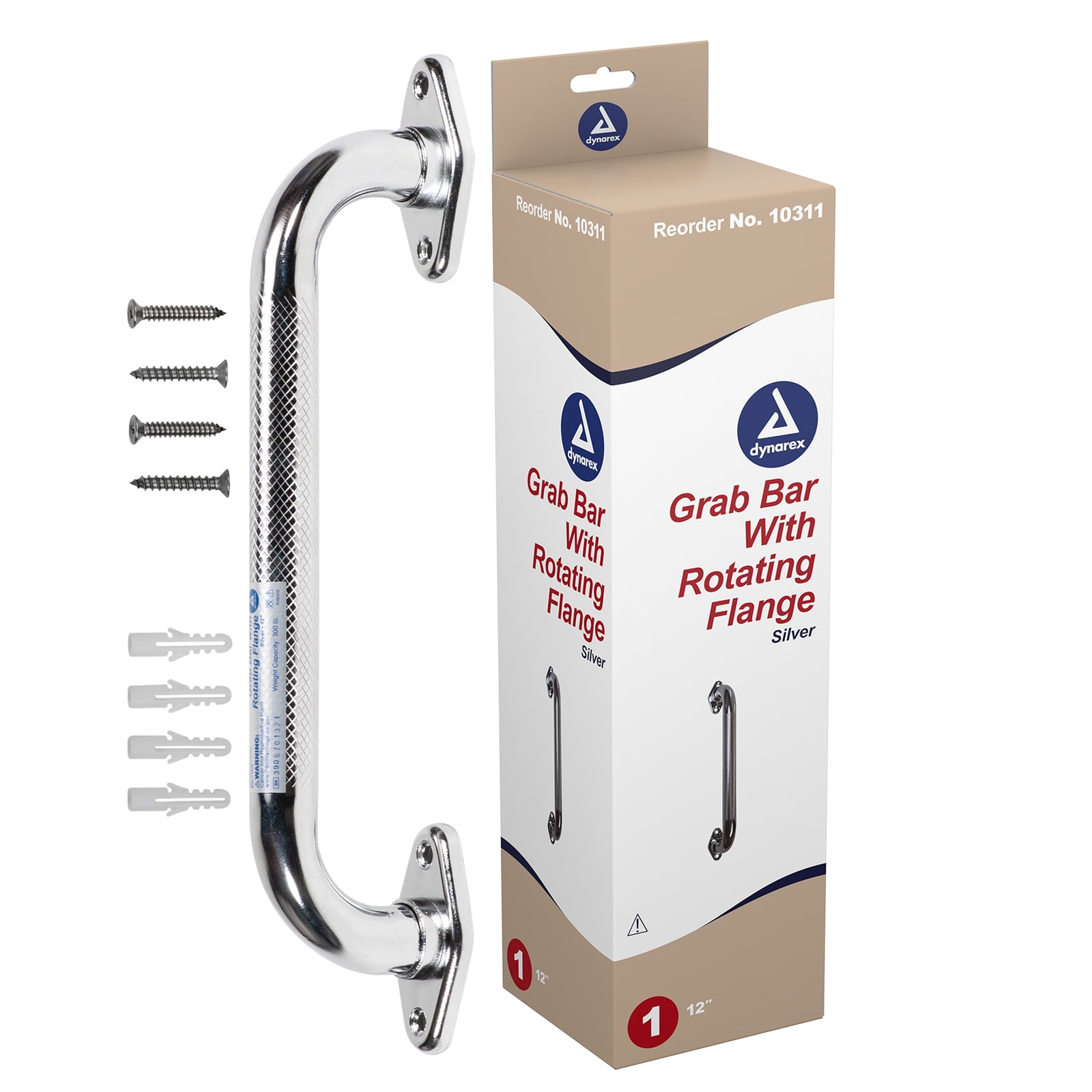Dynarex Rotating Flange Knurled Grab Bar-12 Inch, Stainless Steel with ...