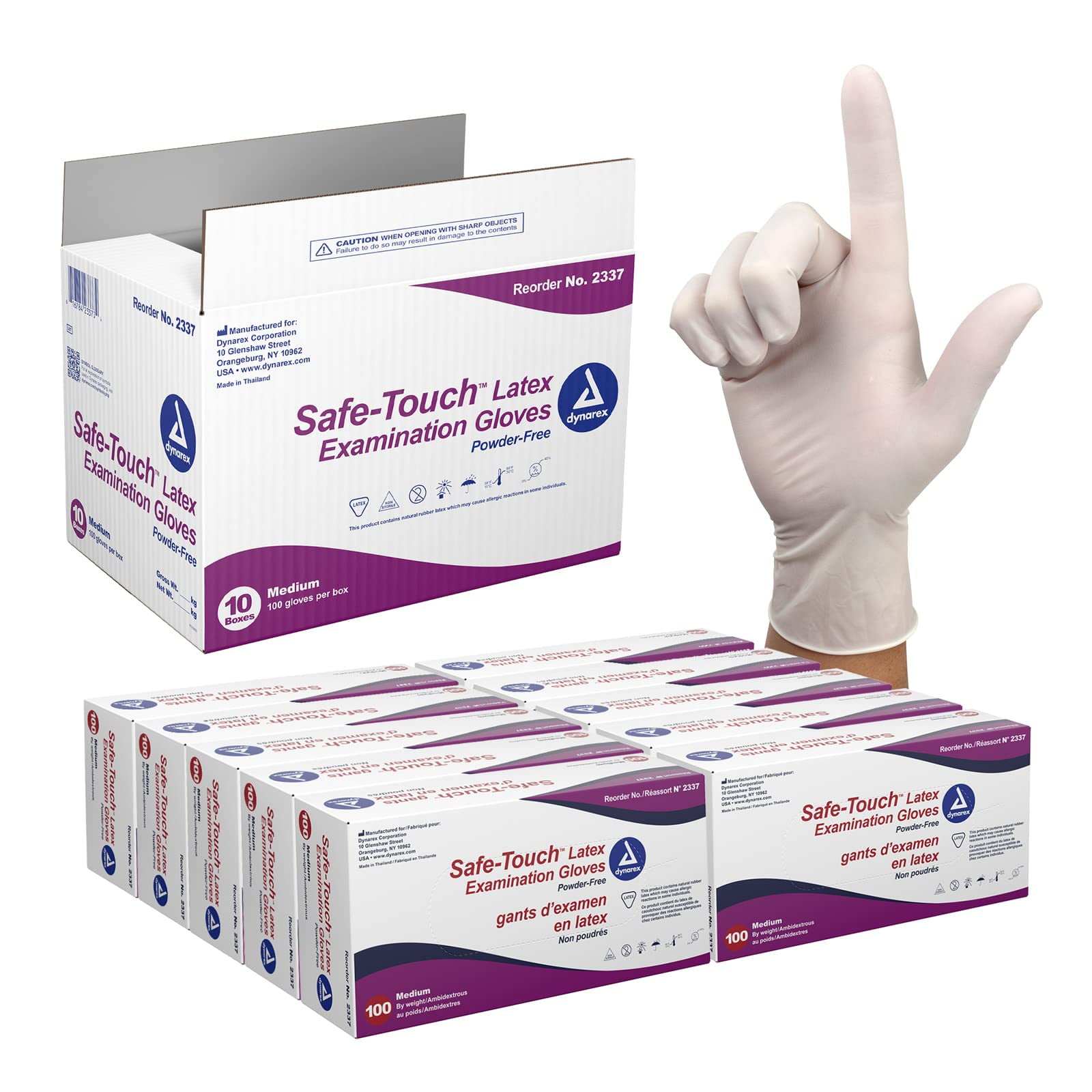 Dynarex Safe-Touch Disposable Latex Exam Gloves, Powder-Free ...