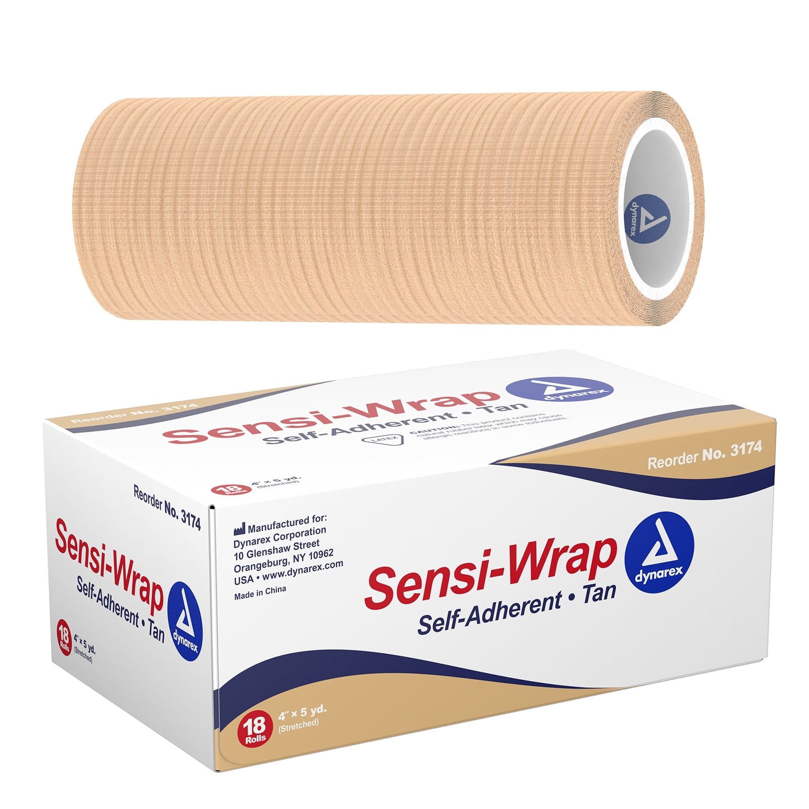 Dynarex Sensi Wrap, 18 Pack of Self Adhesive Bandage Wrap, 4" x 5 Yards ...
