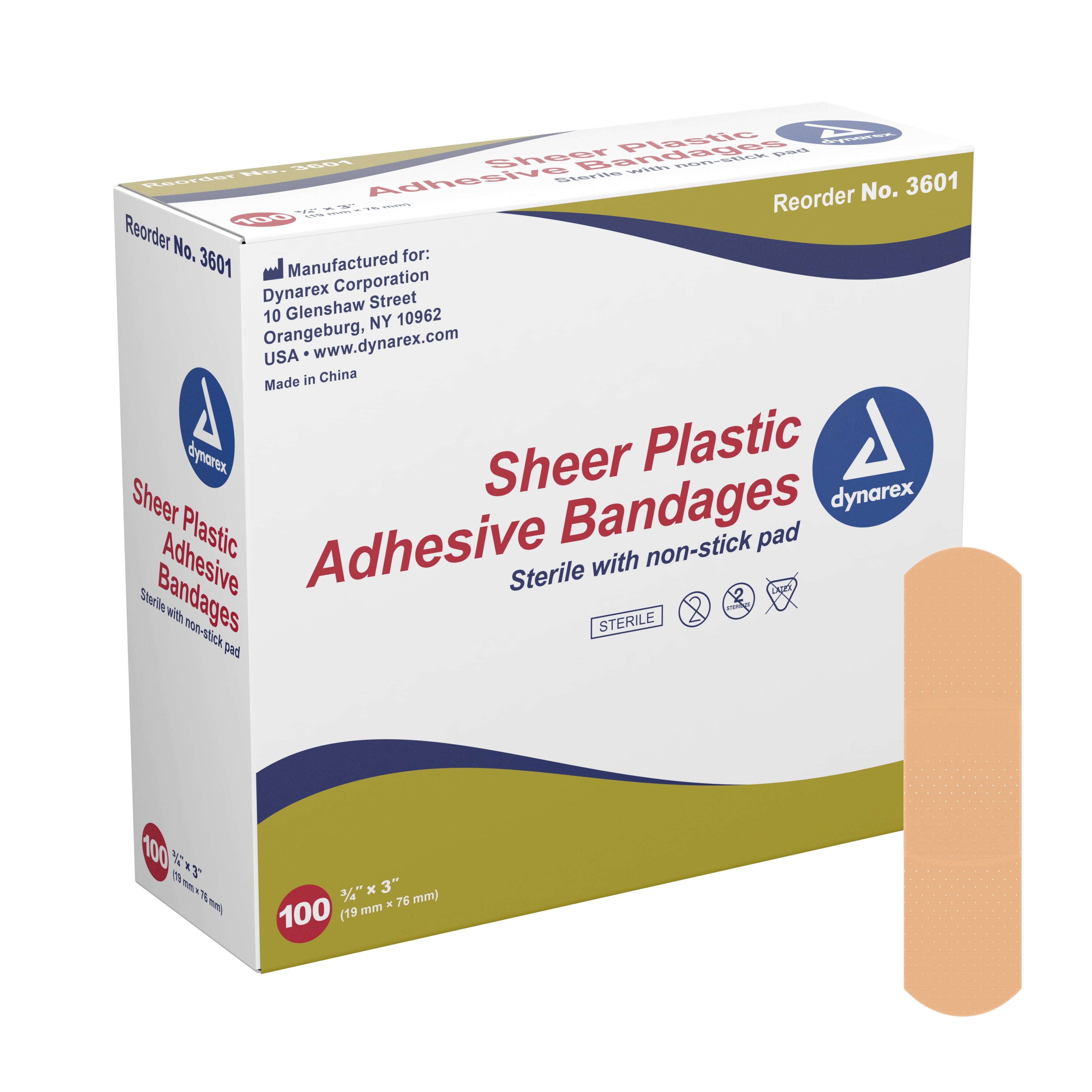 Dynarex Sheer Plastic Adhesive Bandages Sterile, 3/4 x 3 Inch, 24 Count ...