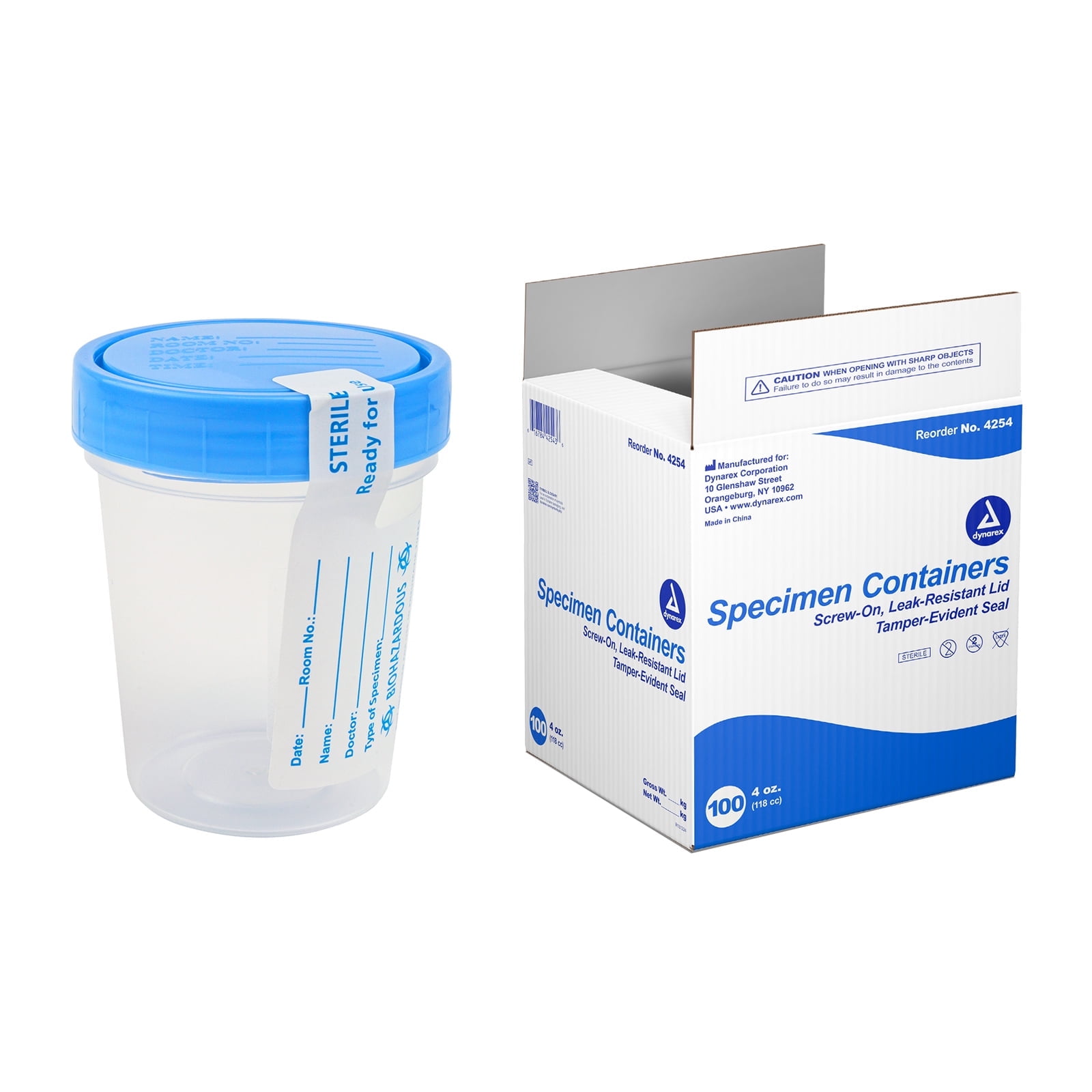 Dynarex Specimen Containers, Sterile, Bulk Packaged, Clear with Blue ...
