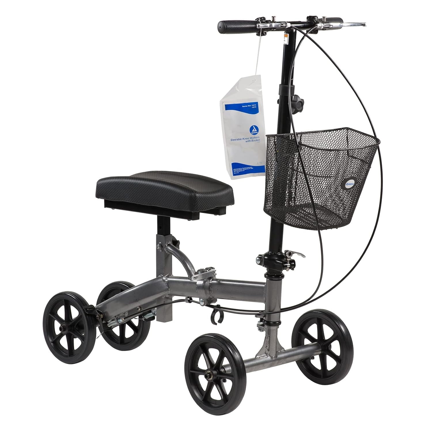 Dynarex Steerable Knee Walker with Basket–Compact, Knee Scooter with ...