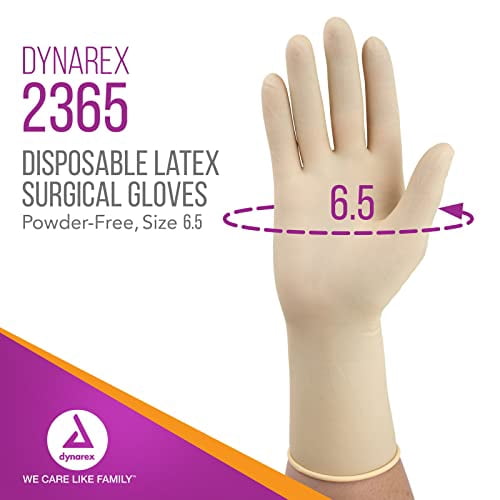 Dynarex Sterile Disposable Latex Surgical Gloves, Powder-Free and ...