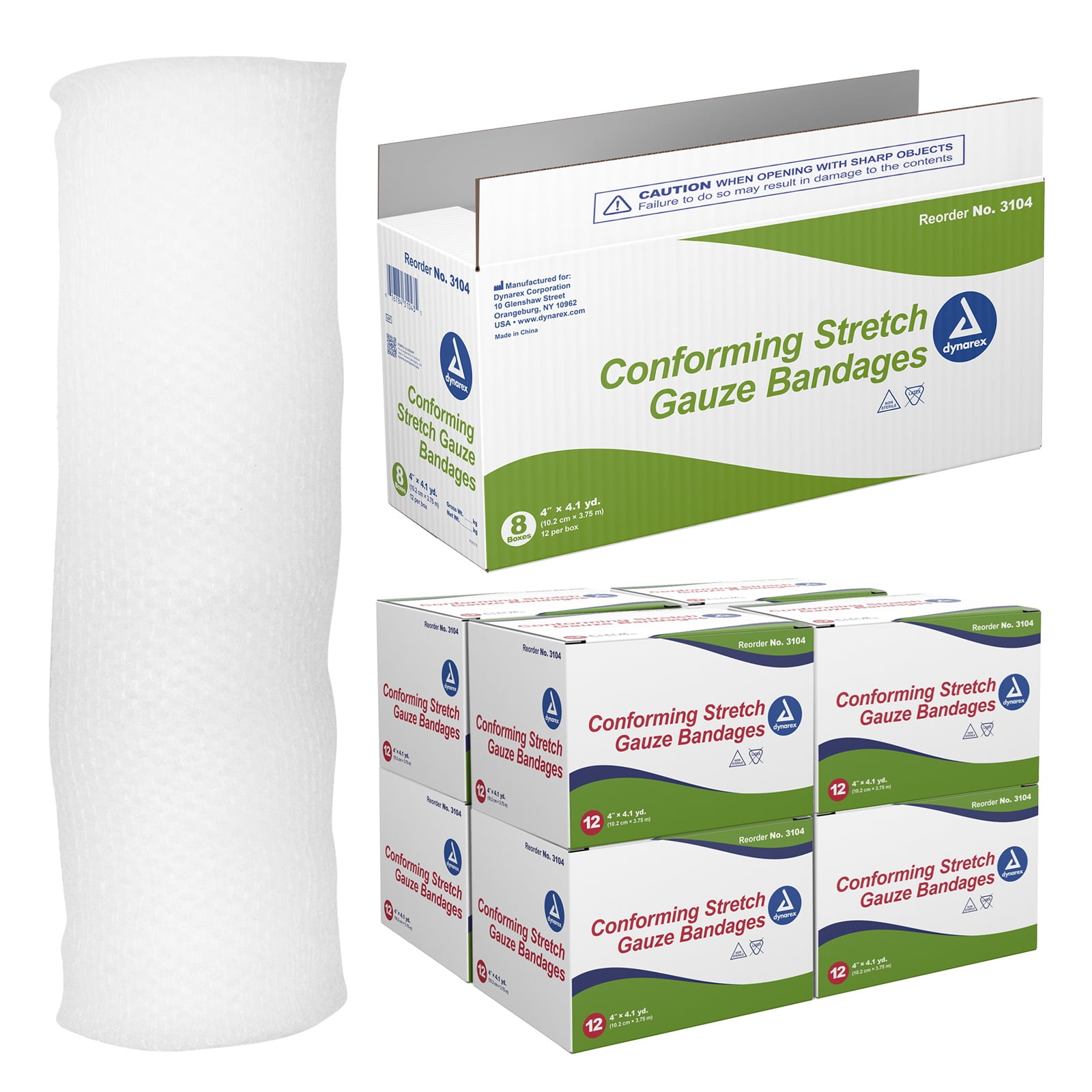 Dynarex Stretch Gauze Bandages, 4" x 4.1 yds, Non-Sterile & Latex-Free ...