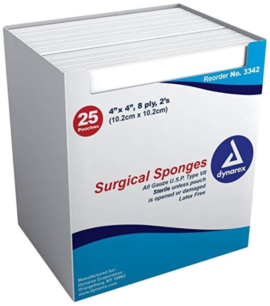 Dynarex Surgical Sponges (4 Inches x 4 Inches) Sterile, 25 Each (Pack ...