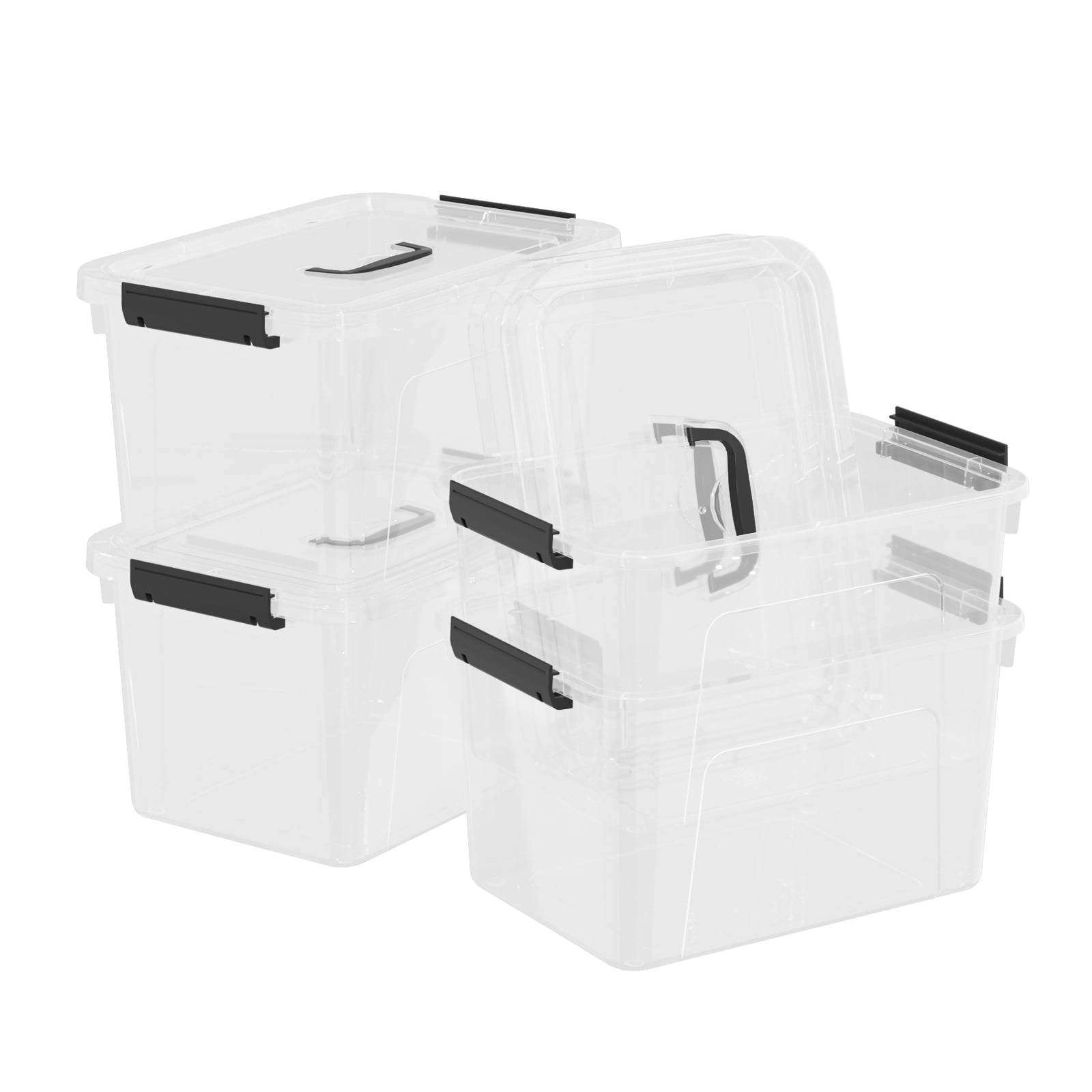 DynkoNA 10 L Clear Plastic Storage Box, 4 Pack Clear Latch Storage Box ...