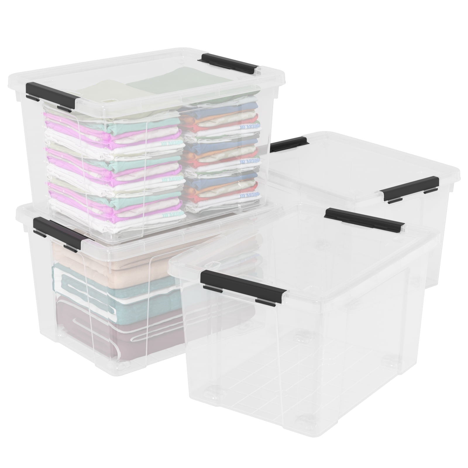 DynkoNA 4-Pack 50 Quart Large Storage Containers, Clear Storage Latch ...