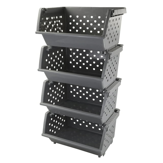 DynkoNA 4-Pack Kitchen Stacking Storage Bins, Plastic Stackable Storage ...