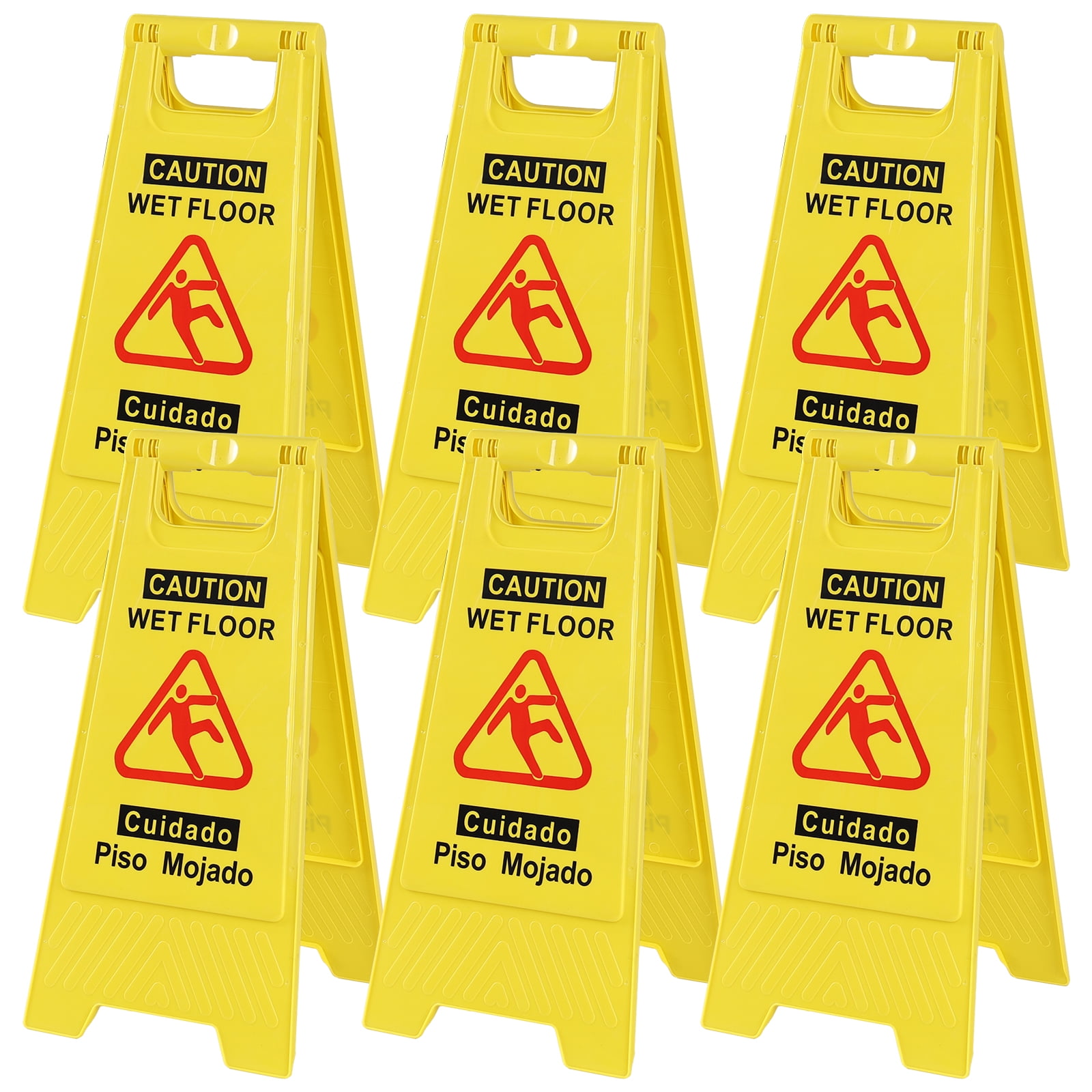 DynkoNA 6 Pack Foldable Caution Wet Floor Sign, Yellow Bilingual Safety ...