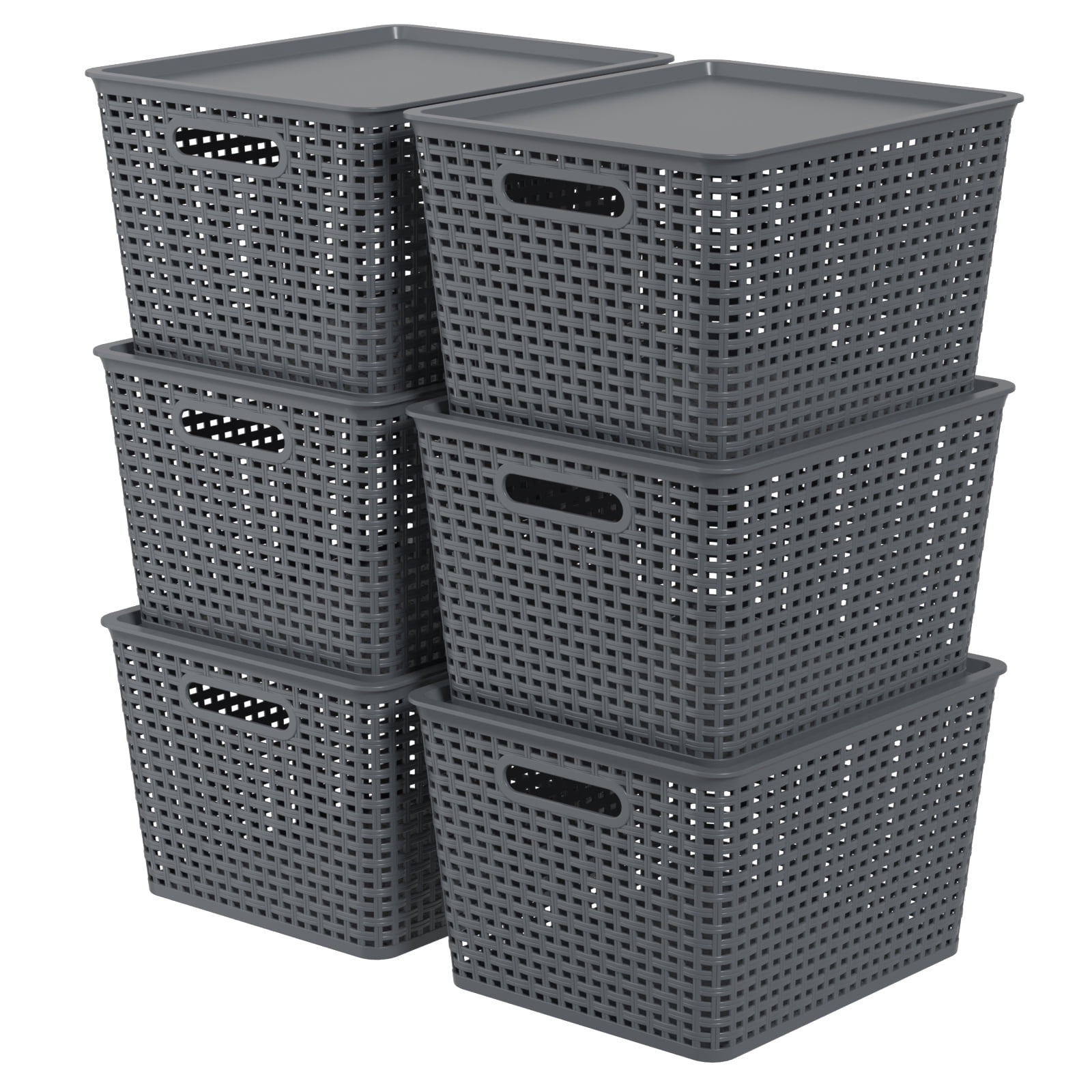 DynkoNA Large Lidded Storage Basket, Plastic Organizer Basket with Lid ...