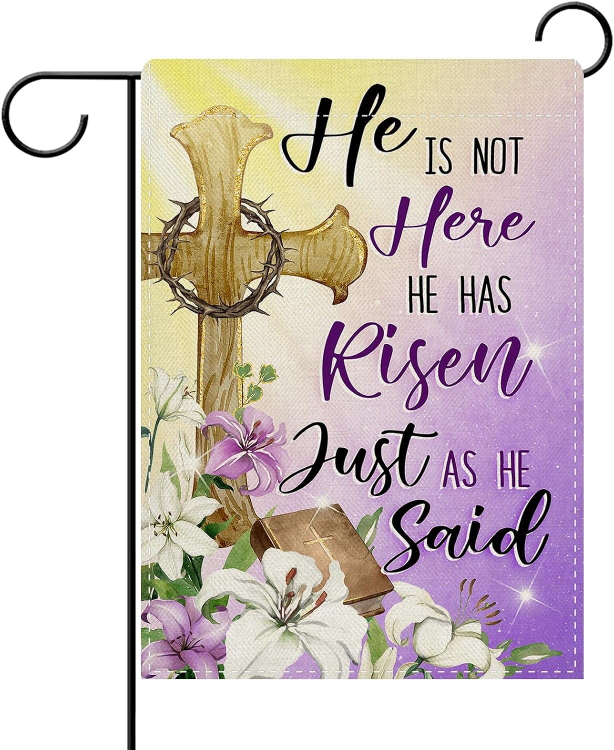 Religious Easter Garden Flag He Has Risen Design with Cross and Lily ...