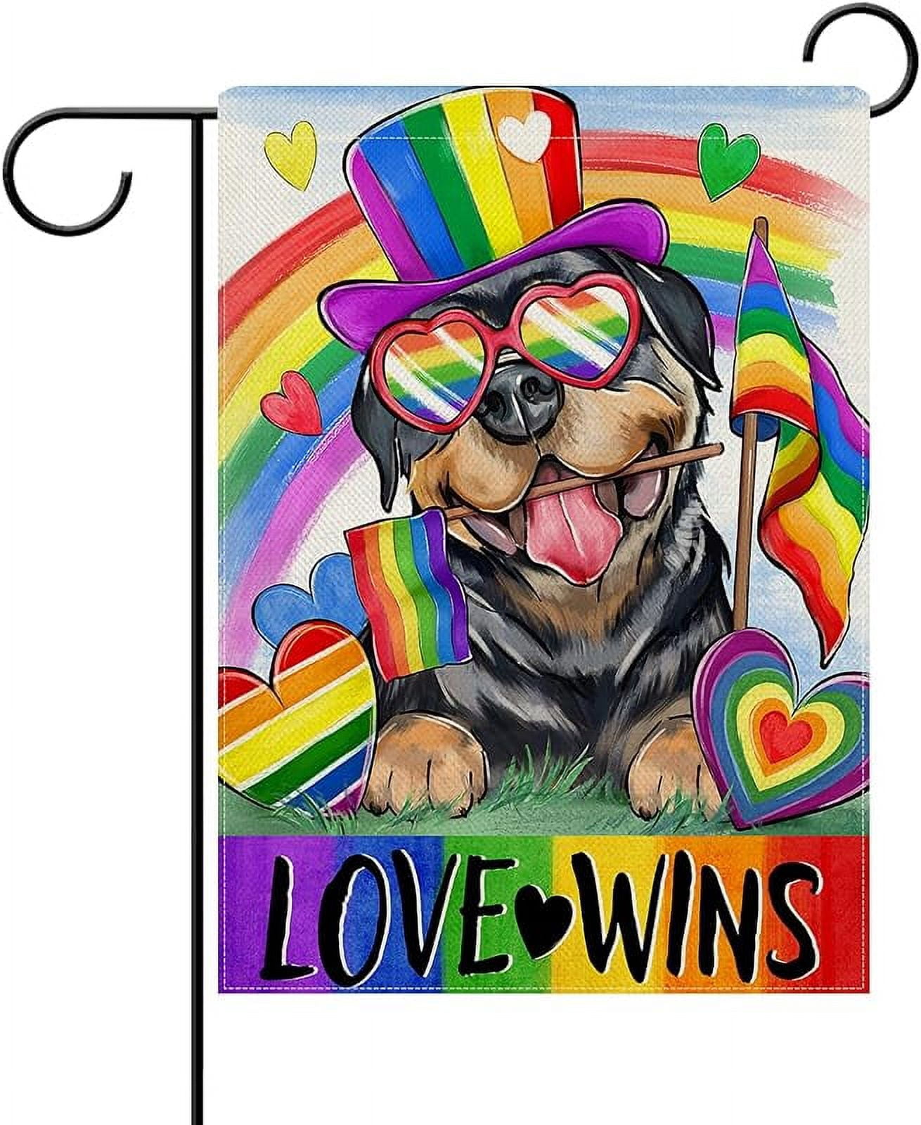 Dyrenson Love Wins Rainbow Rottweiler Dog Pride Flag, LGBTQ Pet Heart ...