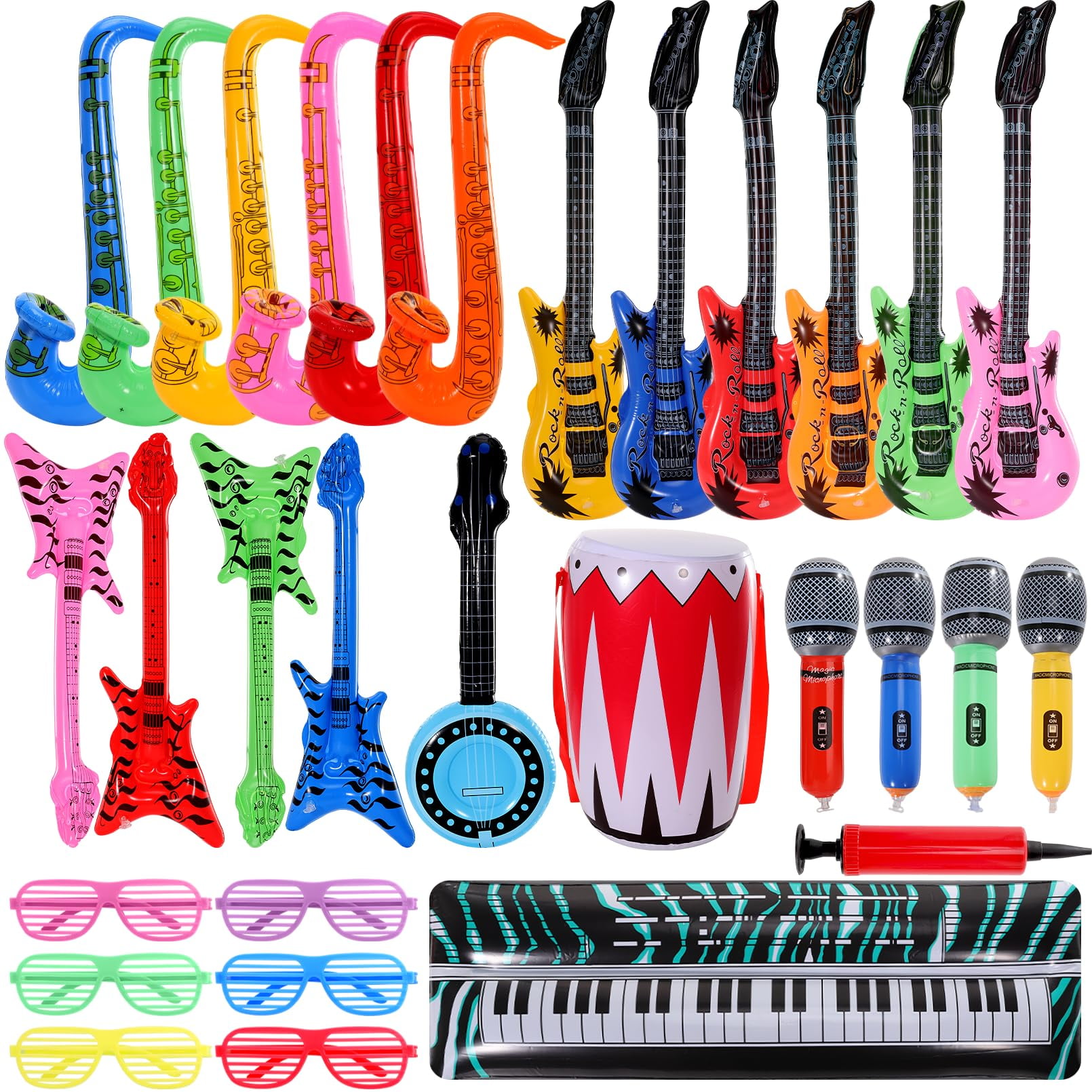 Dyrfolm 30 Pcs Inflatable Rock Star Toy Set,80s 90s Party Decorations ...