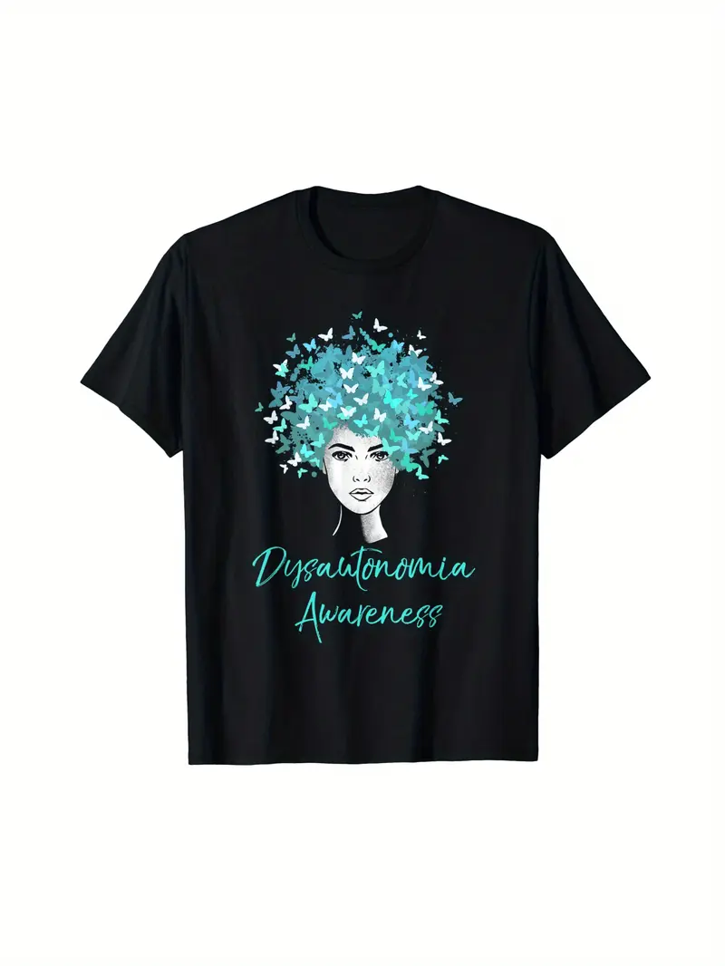 Dysautonomia Awareness T-Shirt - Black Cotton Tee with Butterfly and ...